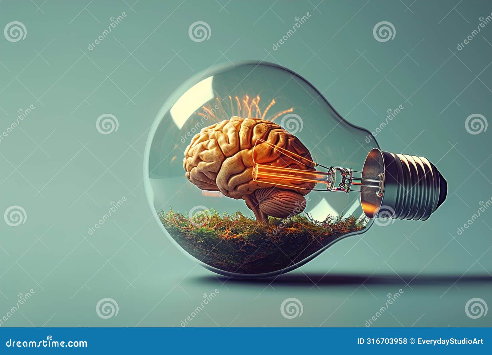 Creative Brain Power Visualized through an Illuminated Bulb, Ai ...