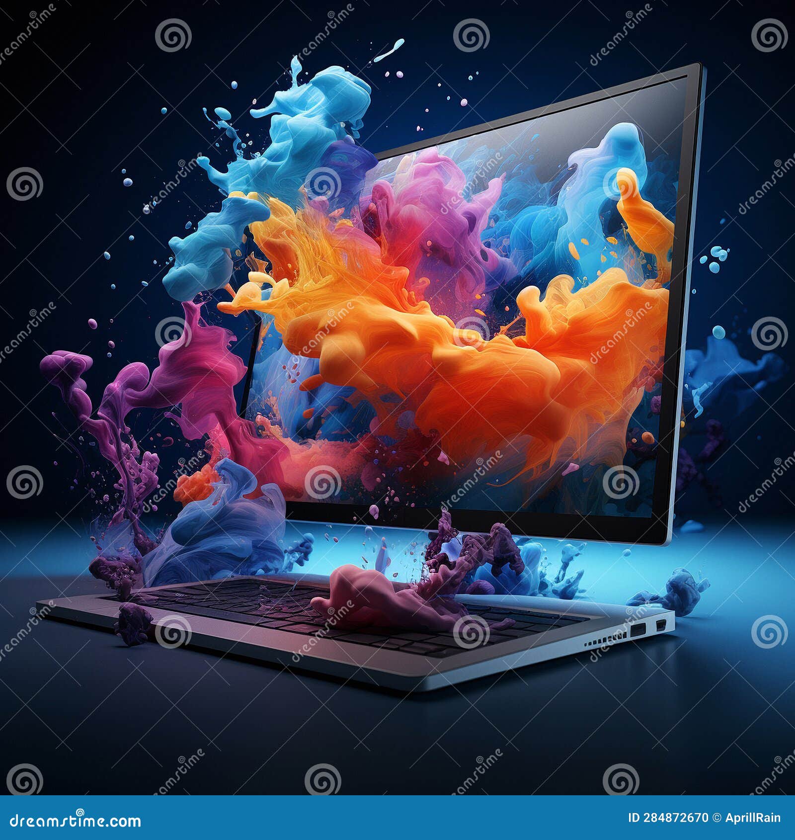 Creativity Bursts from the Laptop Stock Illustration - Illustration of ...