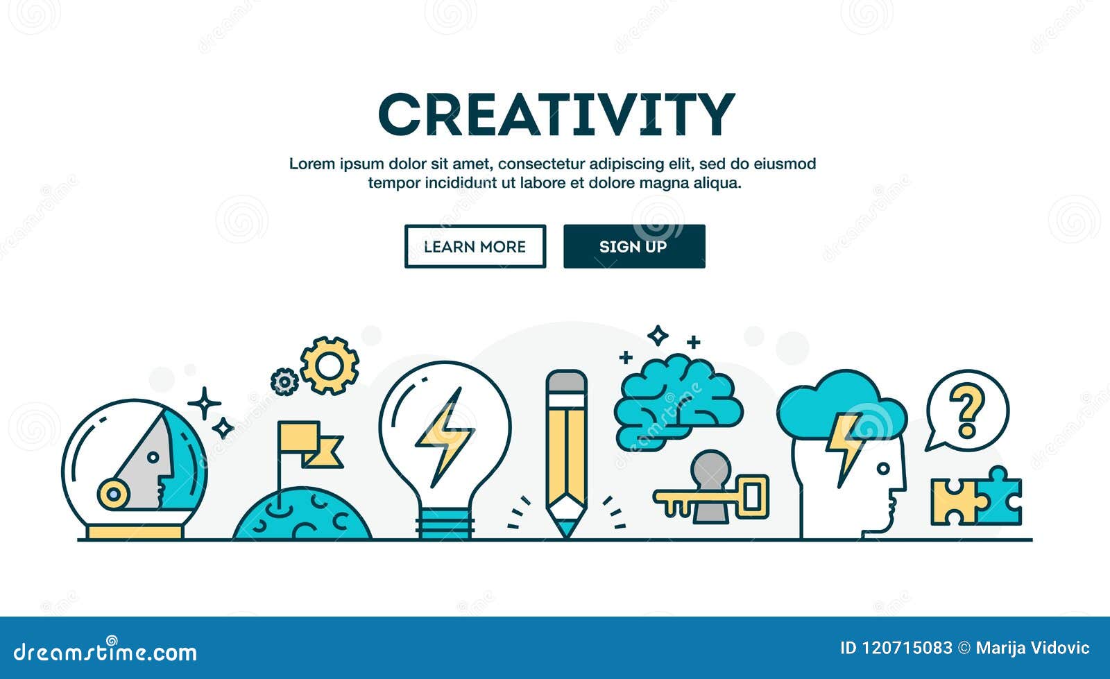 Creativity, Colorful Concept Header, Flat Design Thin Line Style Stock ...