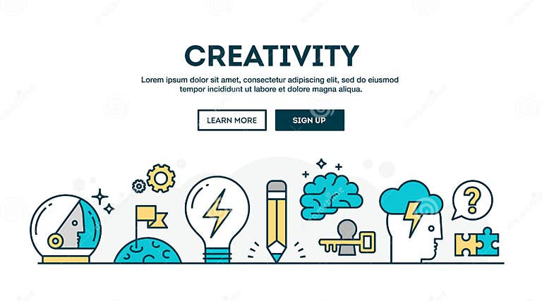 Creativity, Colorful Concept Header, Flat Design Thin Line Style Stock ...