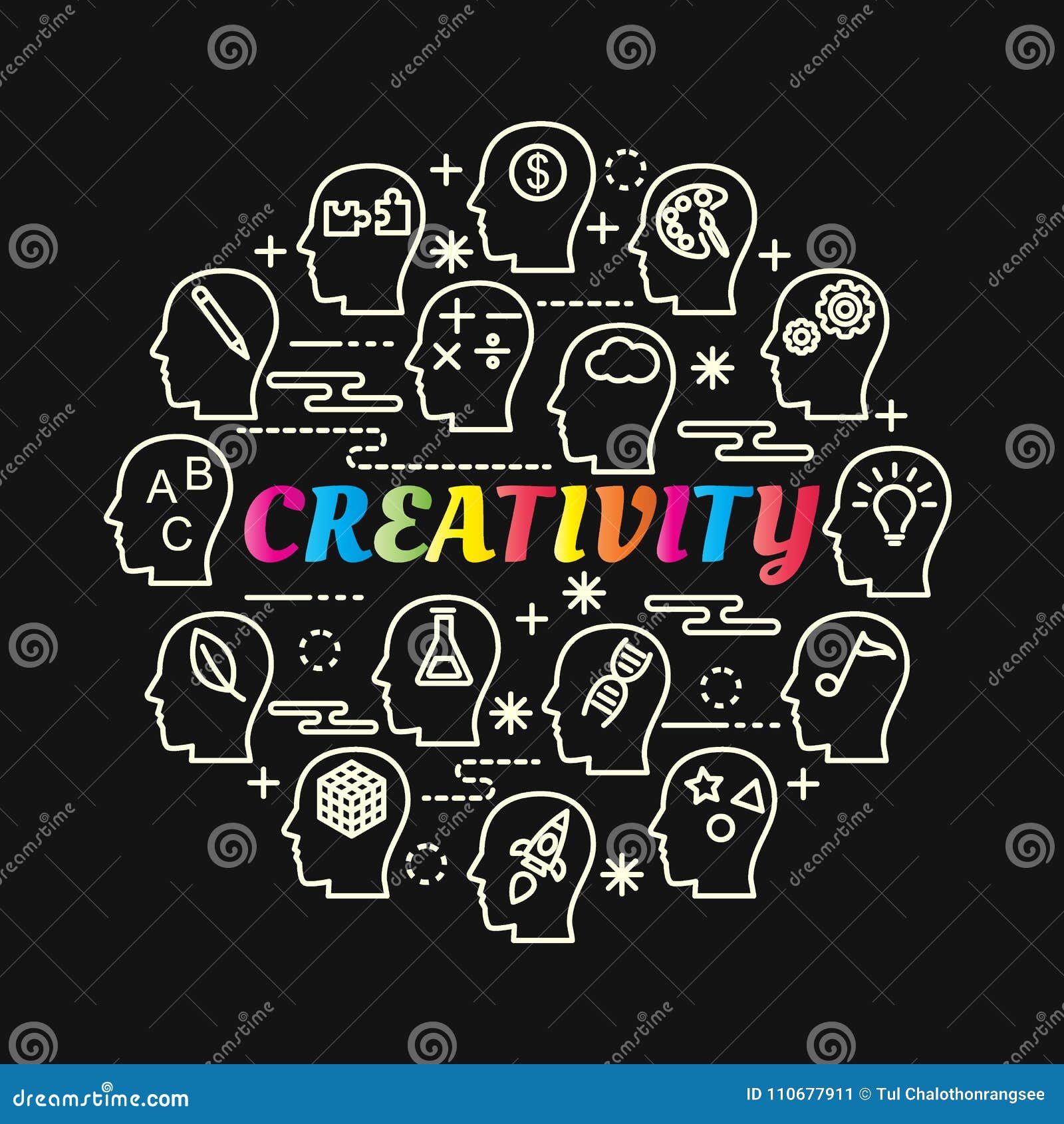 Creativity Colorful Gradient with Line Icons Set Stock Vector ...
