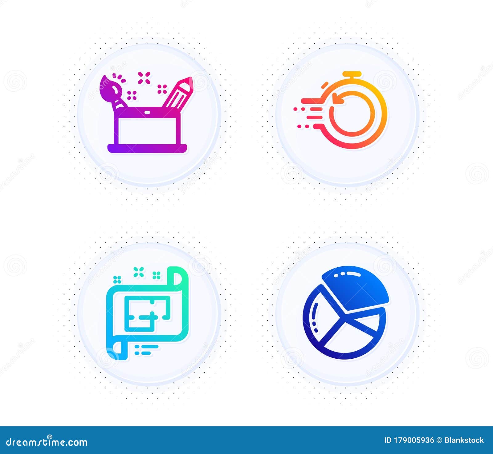 Creativity Concept, Architectural Plan and Fast Recovery Icons Set. Pie ...
