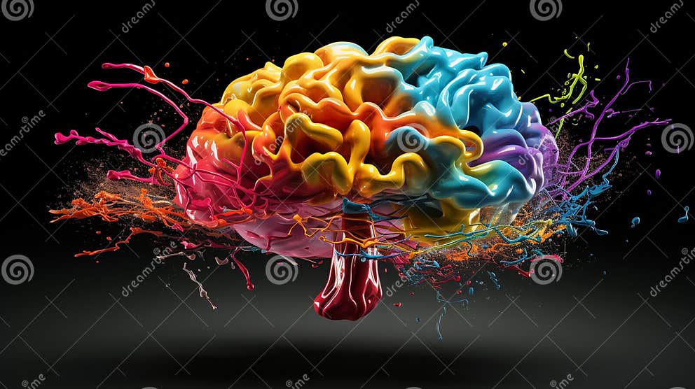 Creativity Concept with a Brain Exploding in Colors. Mind Blown Concept ...