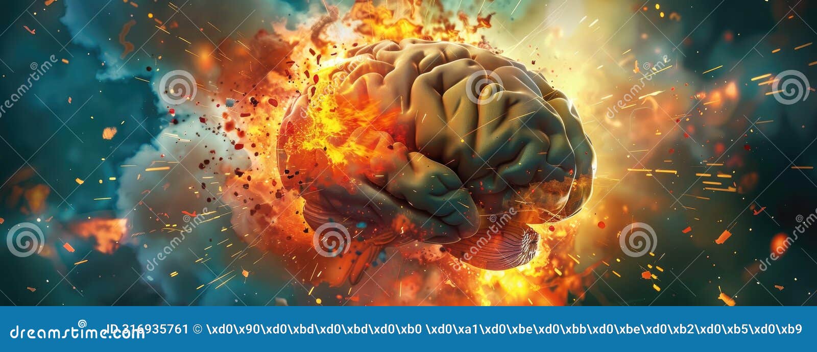 Creativity Concept with a Brain Exploding in Colors. Mind Blown Concept ...