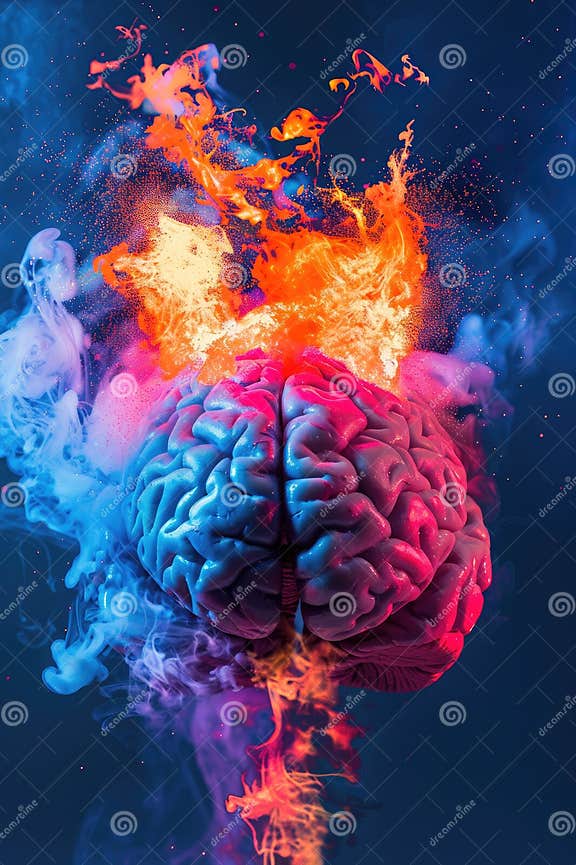 Creativity Concept with a Brain Exploding in Colors. Mind Blown Concept ...