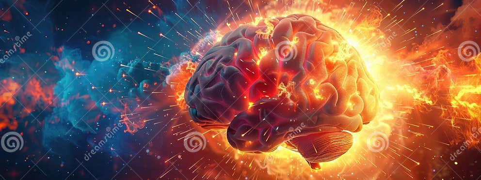 Creativity Concept with a Brain Exploding in Colors. Mind Blown Concept ...