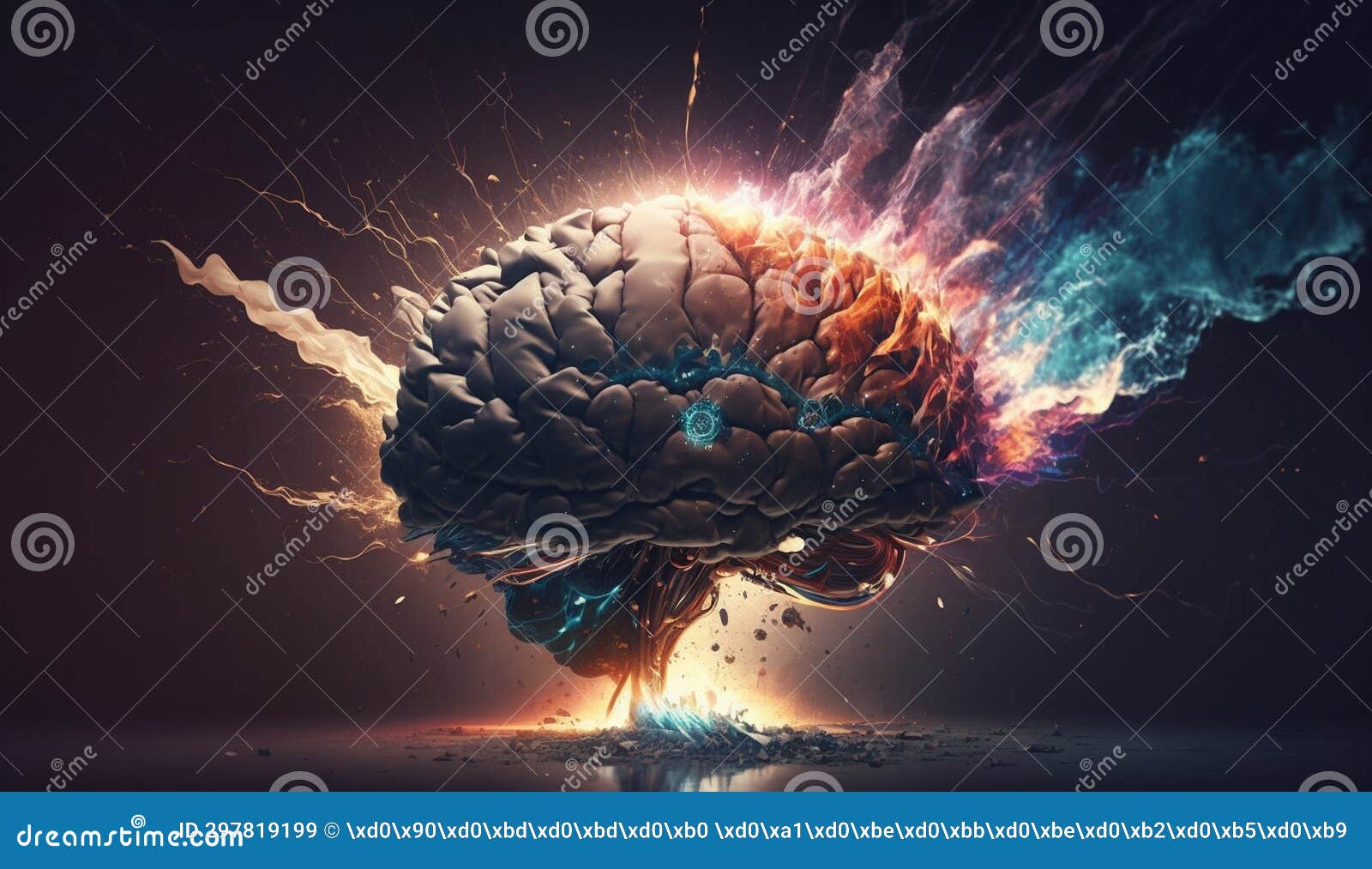 Creativity Concept with a Brain Exploding in Colors. Mind Blown Concept ...