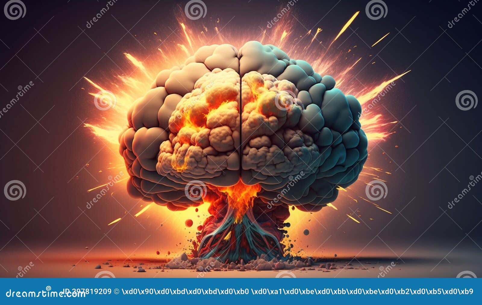 Creativity Concept with a Brain Exploding in Colors. Mind Blown Concept ...