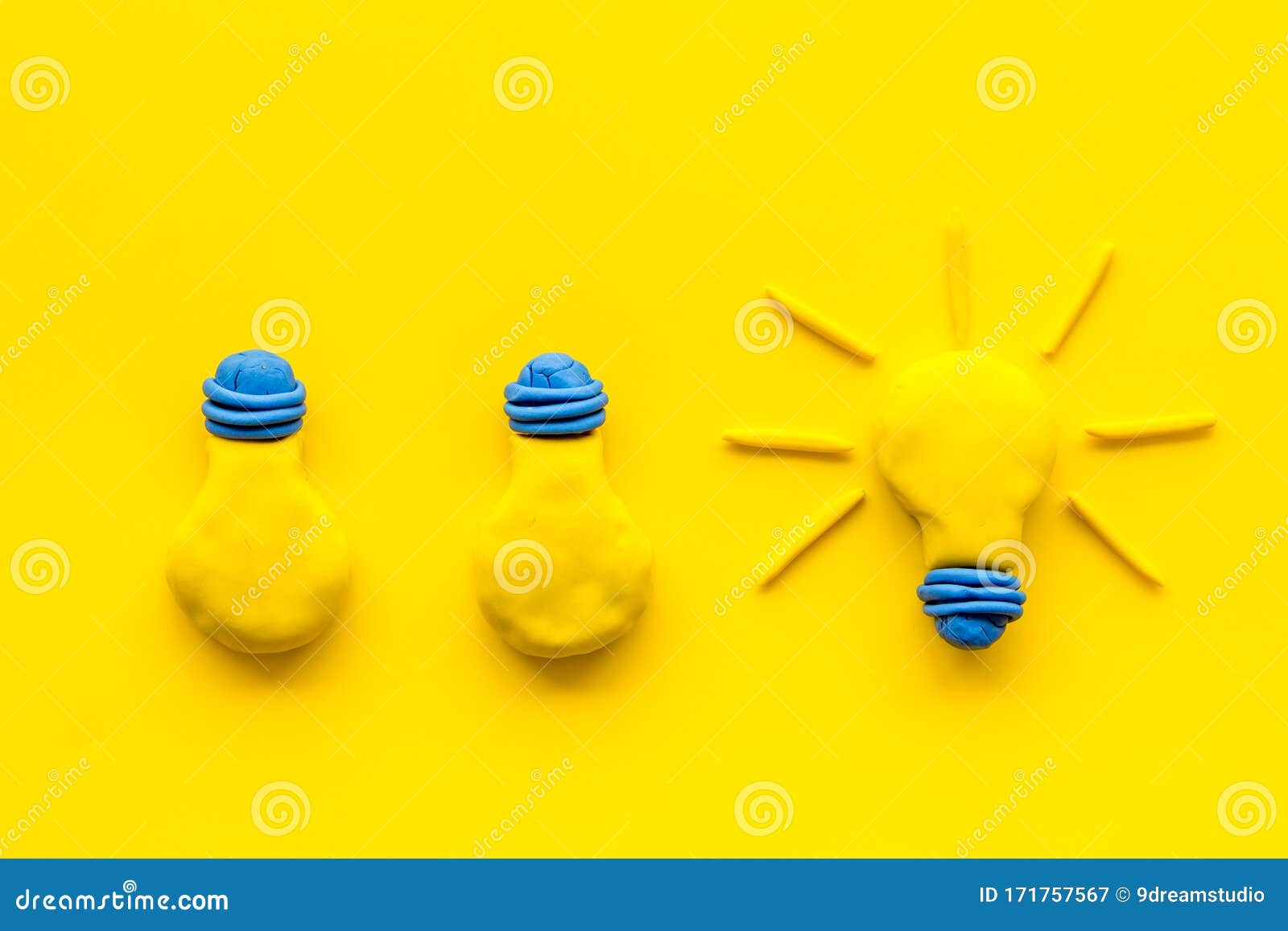 Creativity Concept. Bulb Icons on Yellow Background Top-down Stock ...