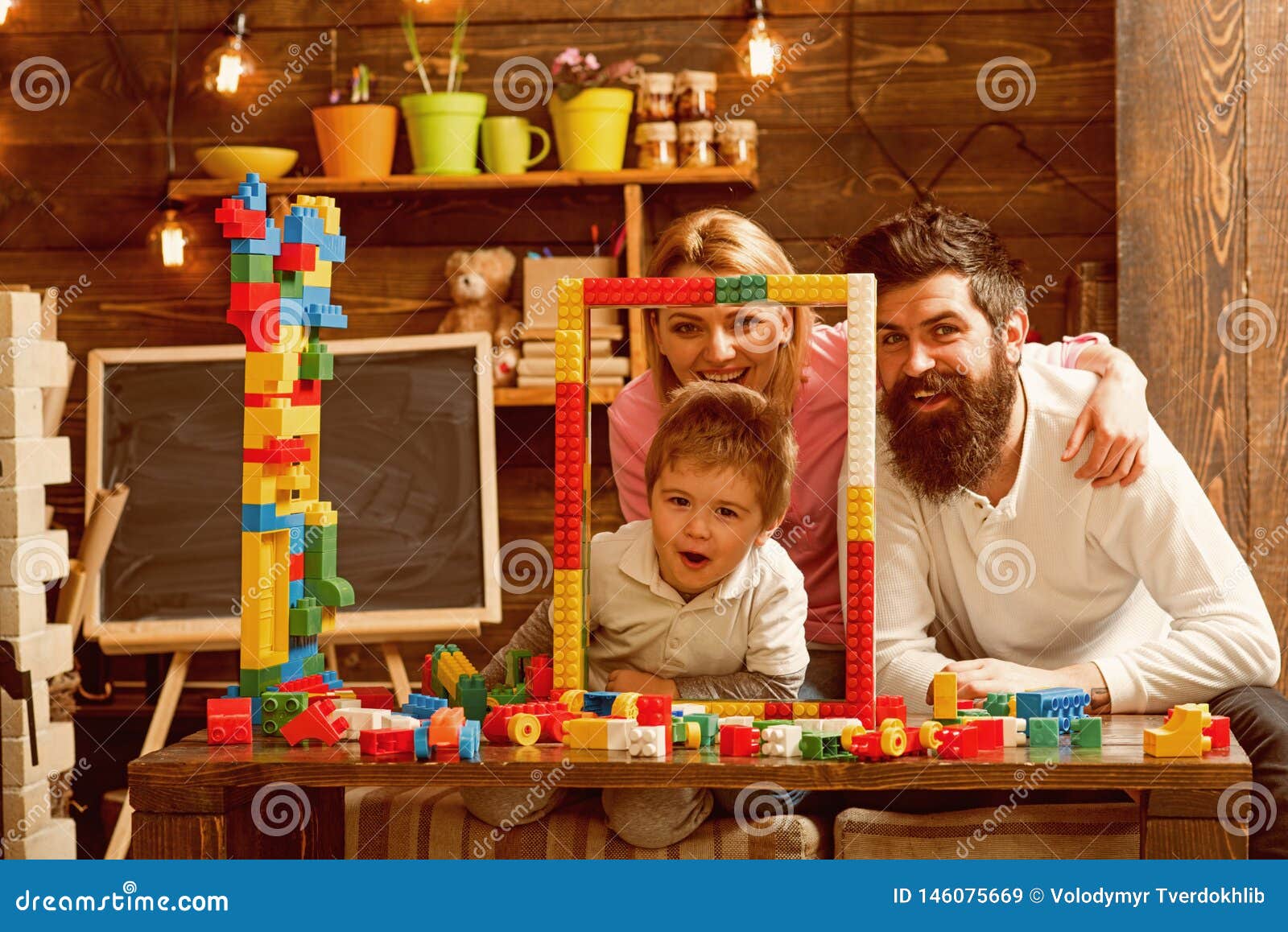 Creativity Concept. Family Build Structure with Toy Bricks, Creativity ...