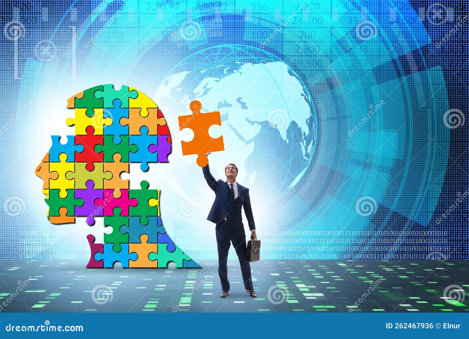 Creativity Concept with Head Made of Jigsaw Pieces Stock Illustration ...