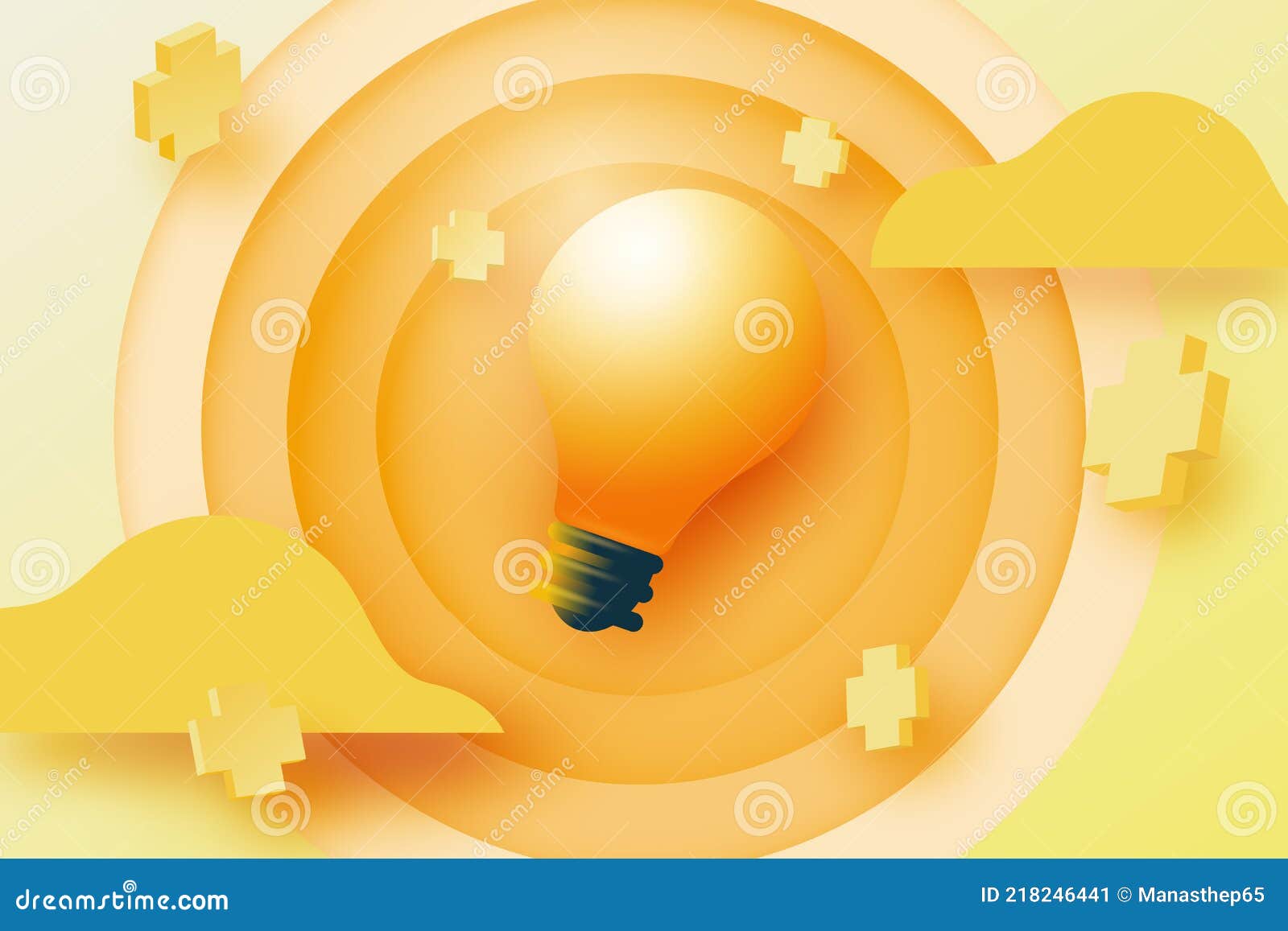 Creativity Concept.Light Bulb with Cloud and Plus Sign on Yellow ...