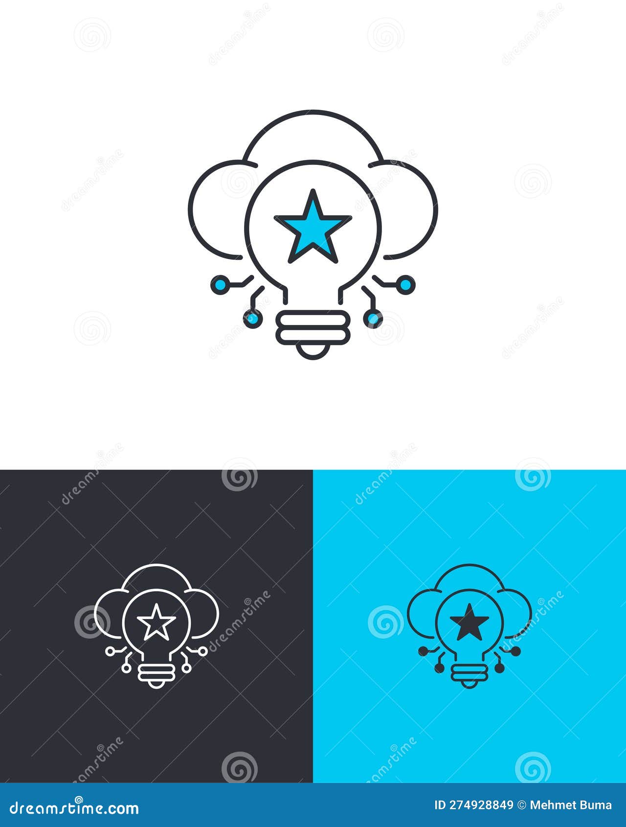 Creativity or Innovation Icon with Bulb and Cloud Stock Illustration ...