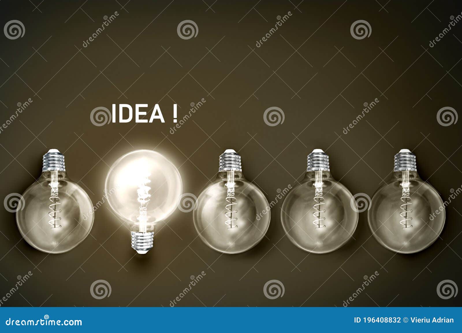 Idea , Illuminated Light Bulb Row Dim Ones Concept Solution Stock ...