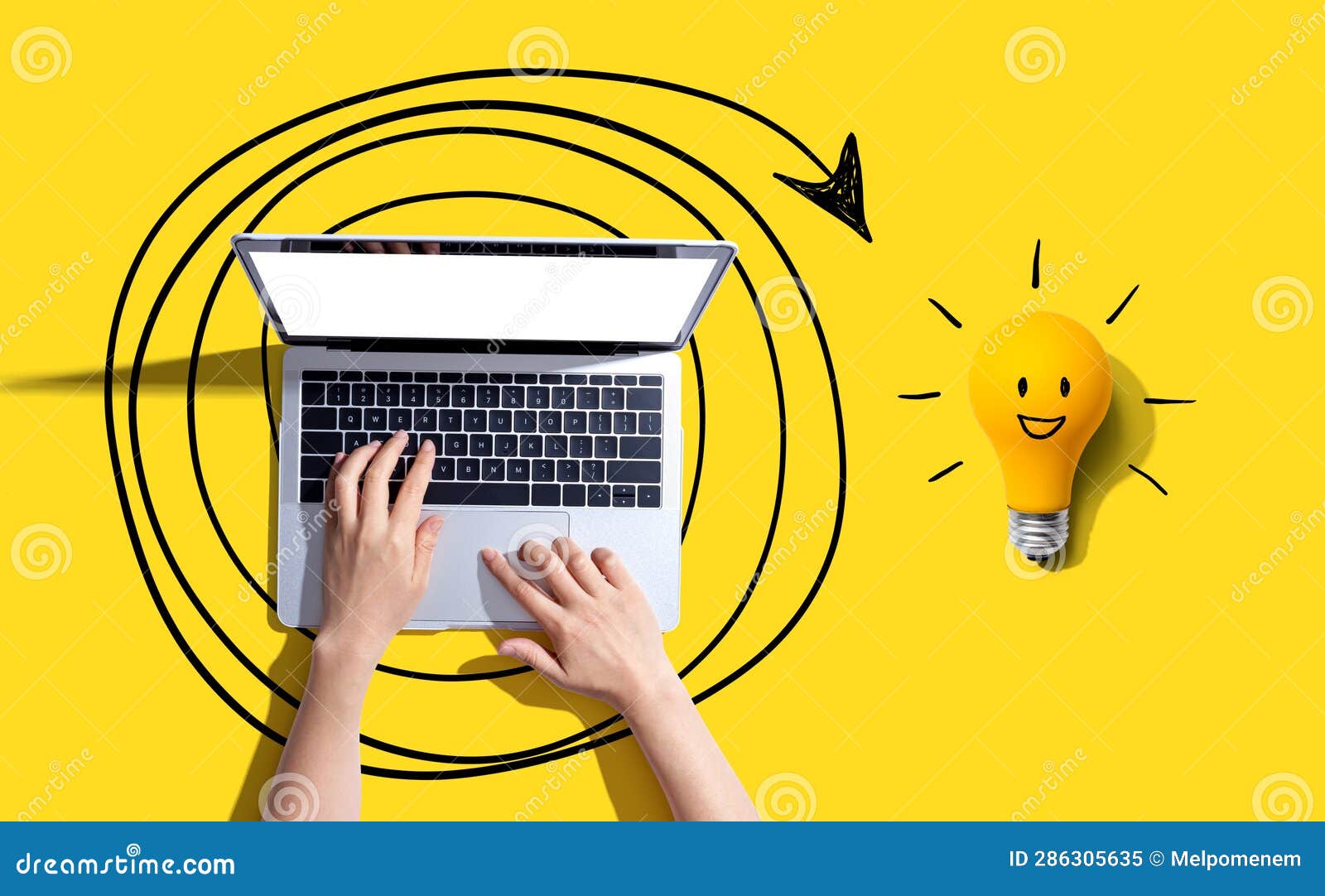 Creativity, Inspiration, Idea Concept with Light Bulb and Laptop ...