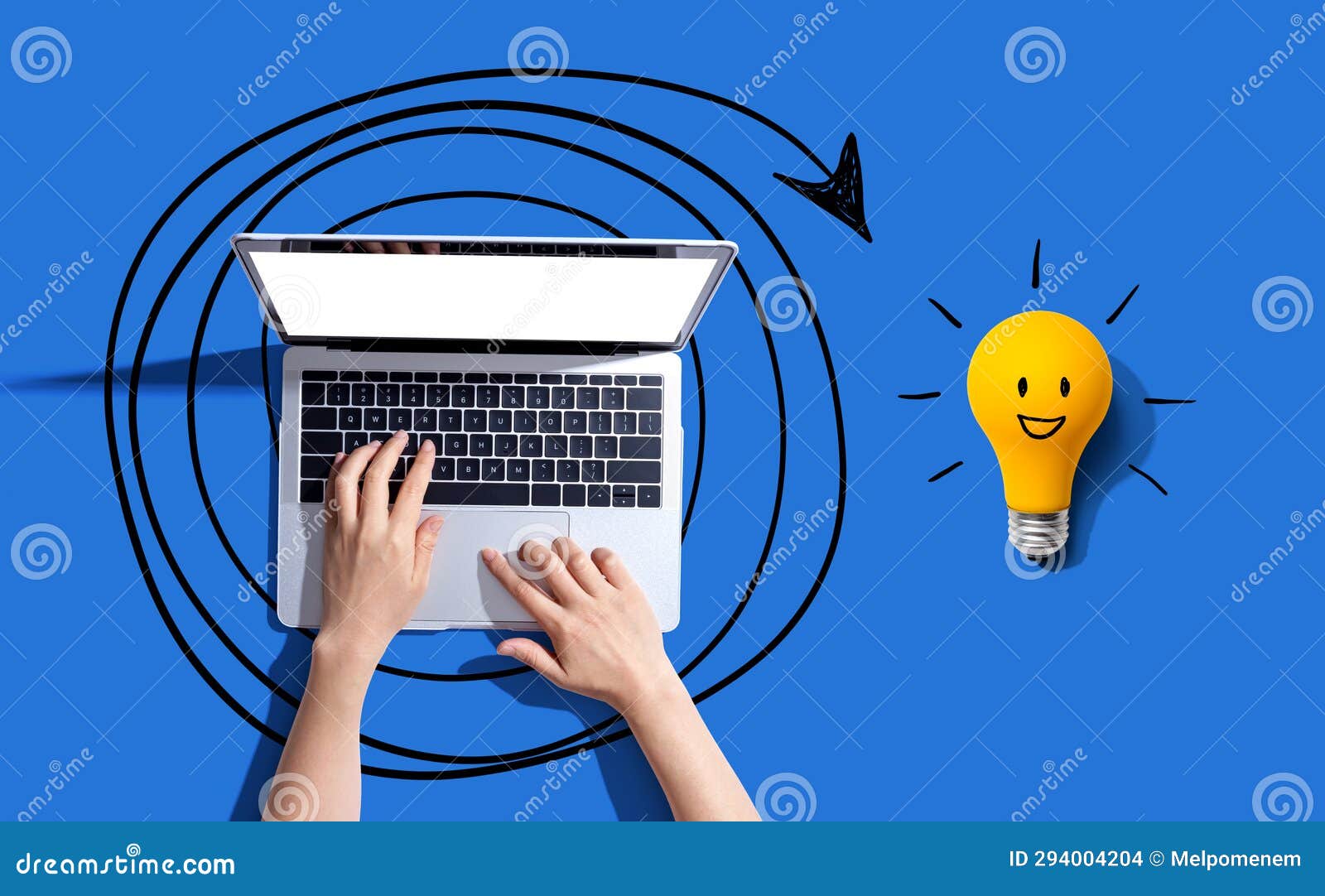 Creativity, Inspiration, Idea Concept with Light Bulb and Laptop ...