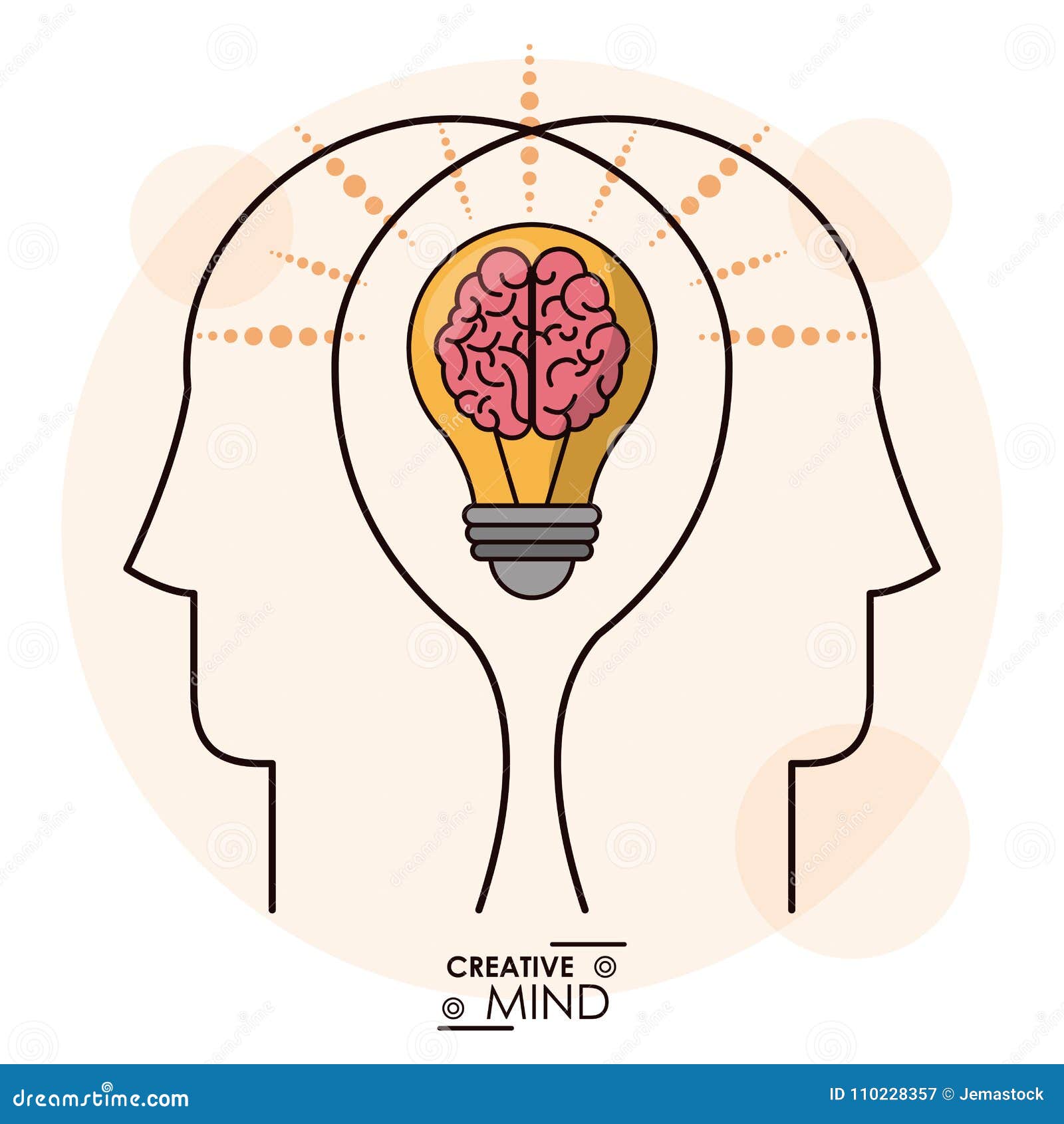 Creativity Mind Heads Brain Bulb Efficient Memory Team Stock Vector ...