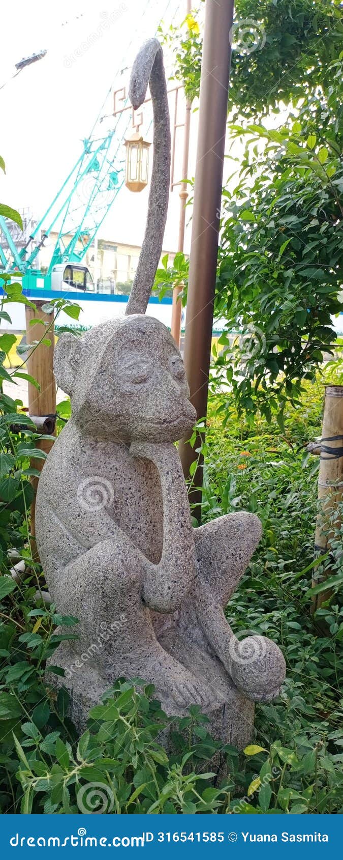Stone Monkeys Statues In Sacred Monkey Forest. Old Decorative Monkey Sculptures In Bali Ubud ...