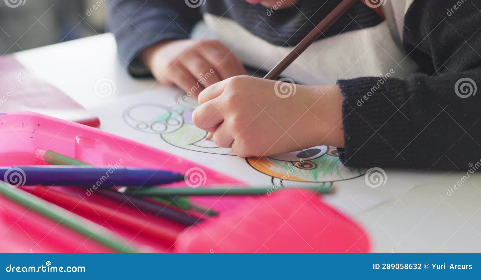 Creativity, School and Hands of Child Drawing in a Classroom for Art ...