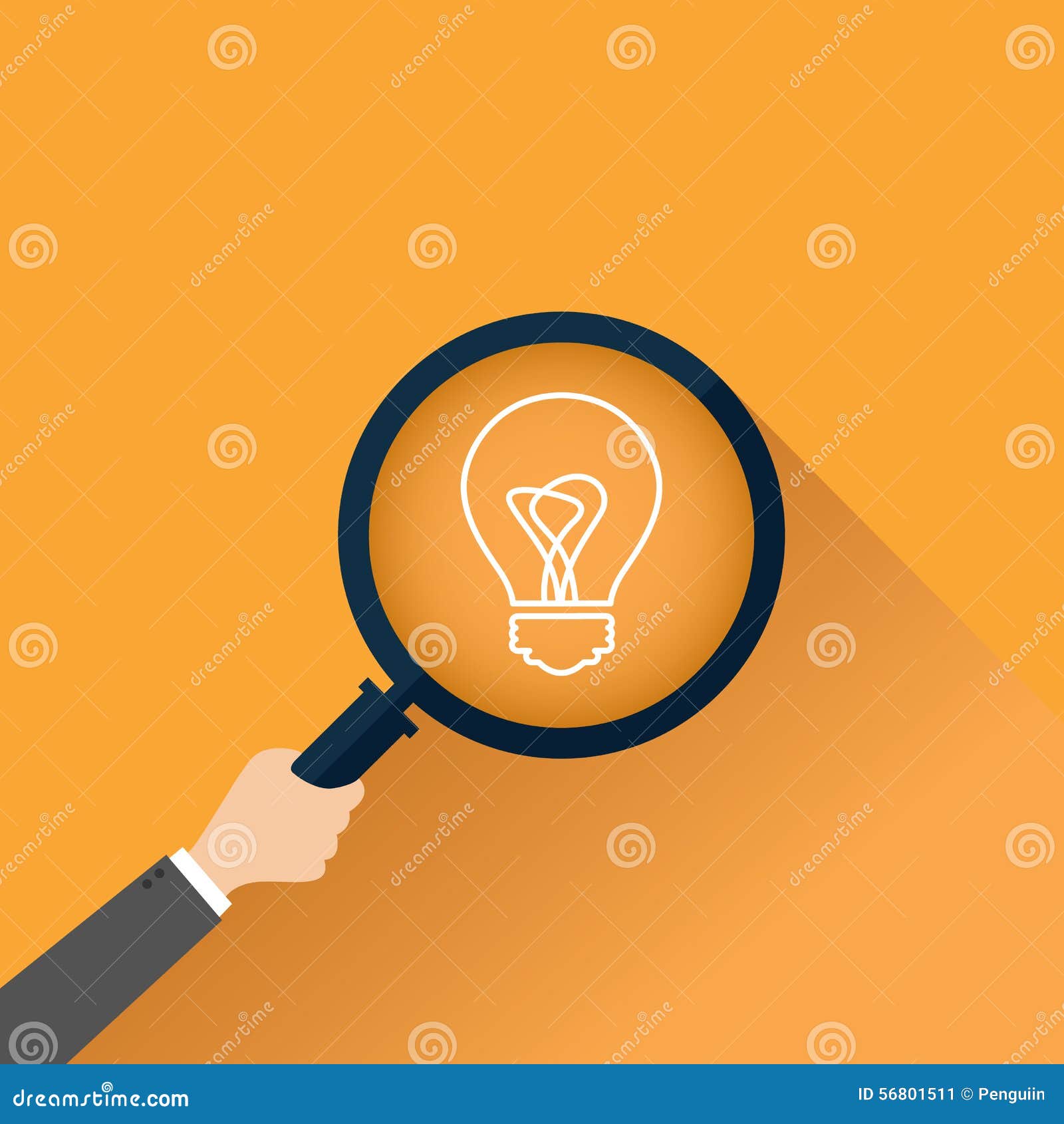 Creativity Symbol with Magnifying Glass Icon and Light Bulb. Vector ...