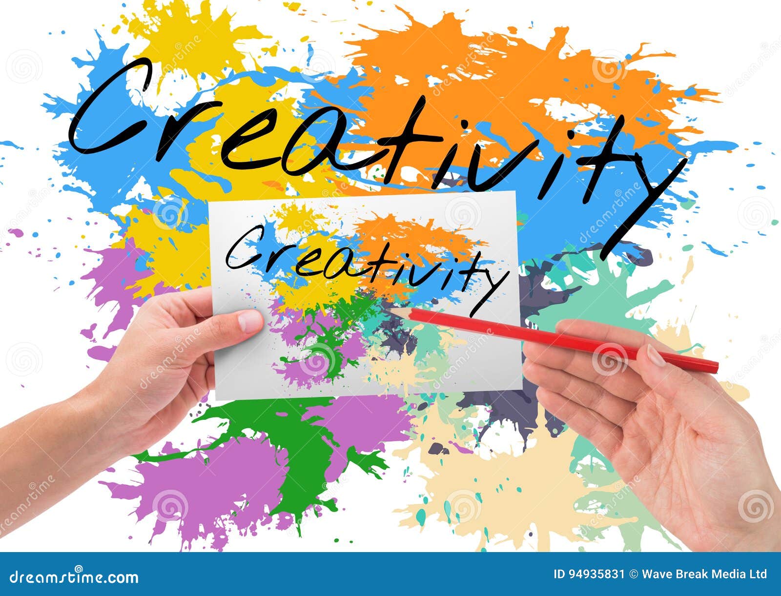 Creativity (text with Colors). Background+ Hands Drawing it on a Paper ...