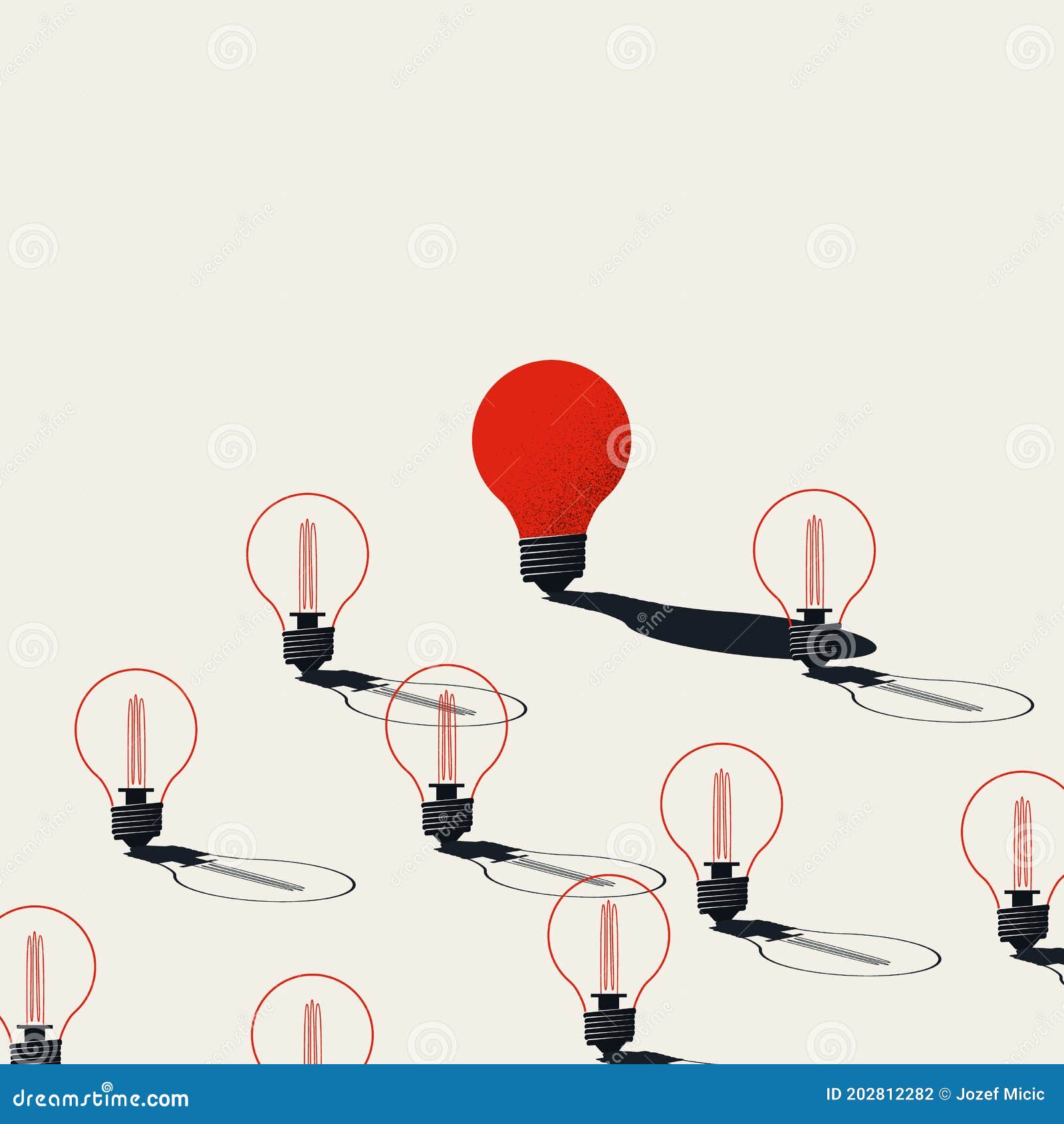 Creativity Vector Concept with One Lightbulb Turned on. Symbol of ...