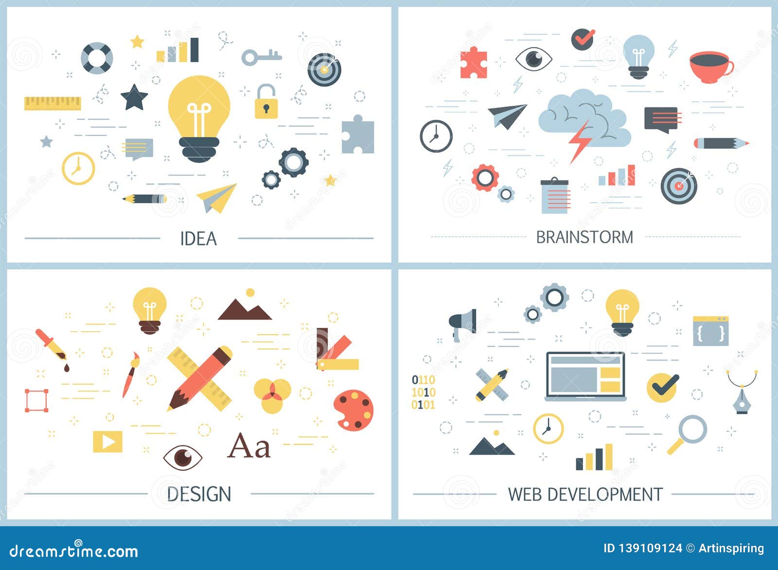 Creativity Web Banner Set. Brainstorm, Idea, Design Stock Vector ...