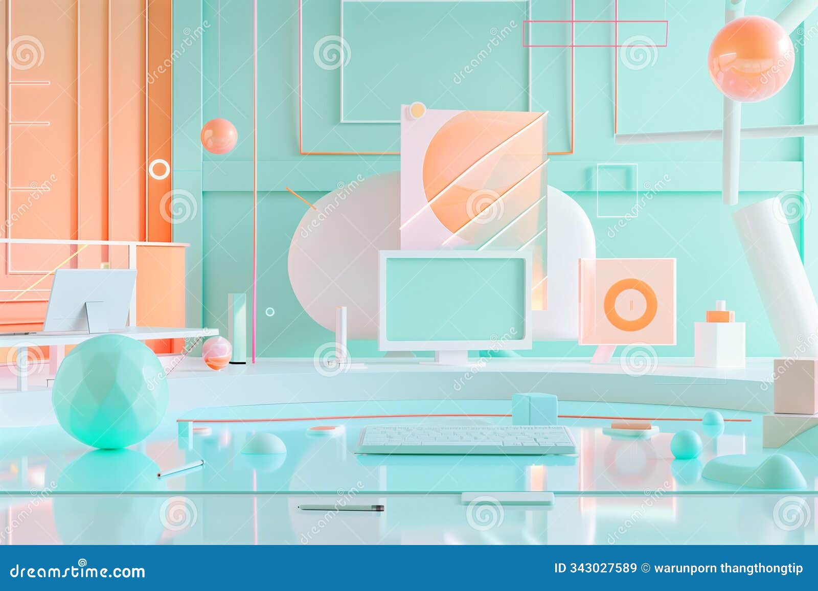 Creativity Work Space Decorated with Computer and Geometric Shape ...