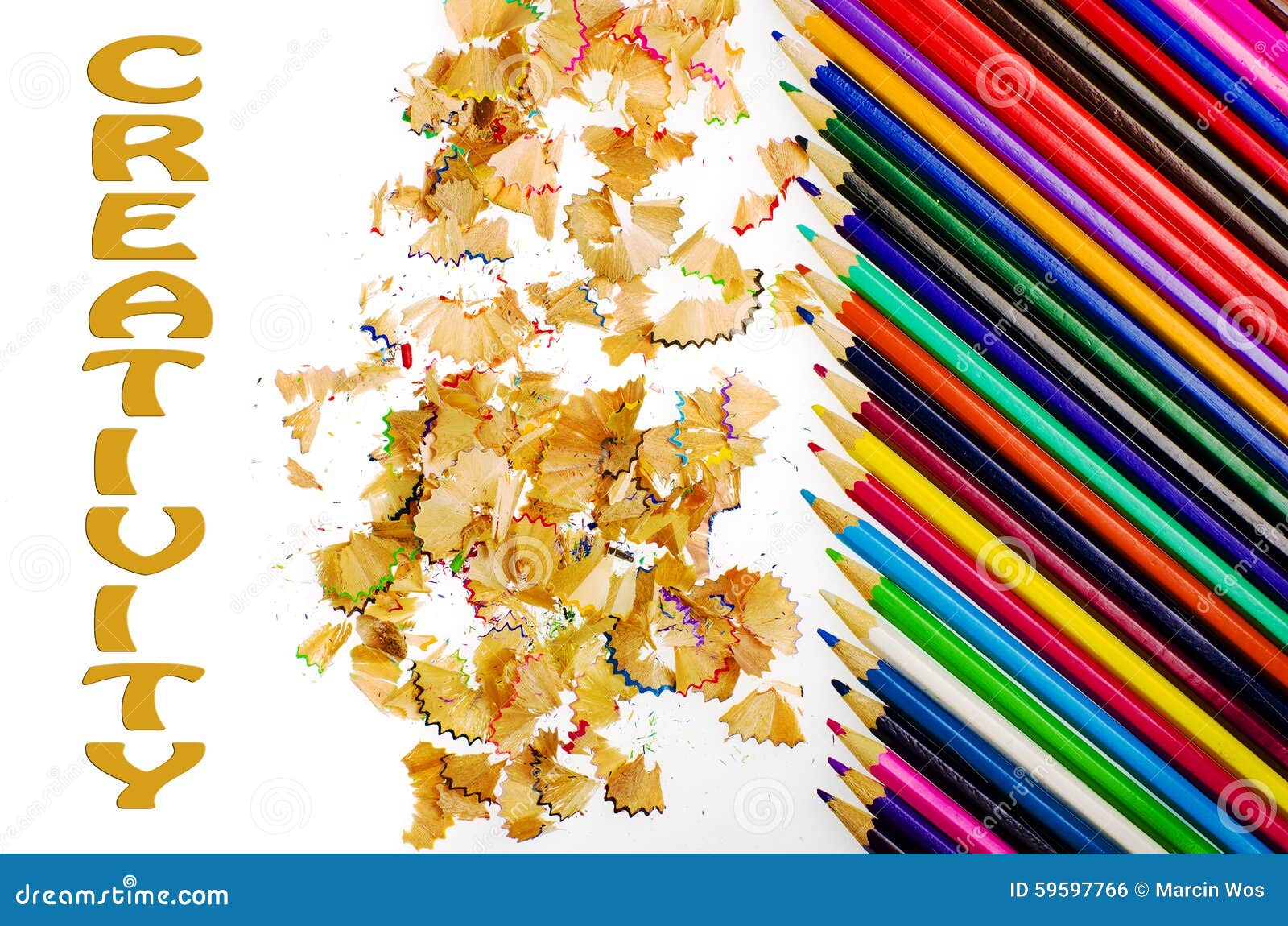 Creativity Written on White Background, Colorful Sharpened Pencils and ...