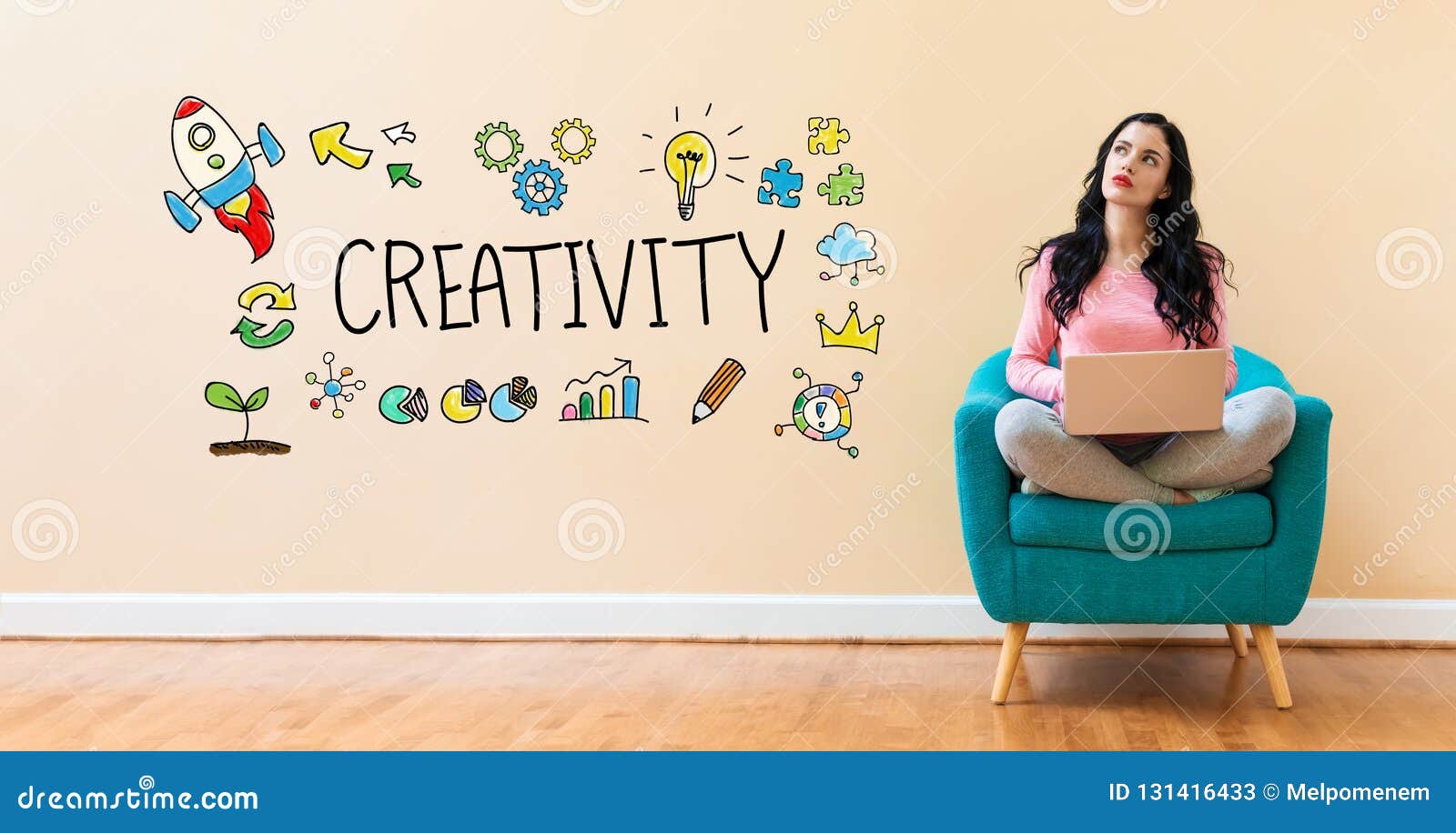 Creativity with Woman Using a Laptop Stock Image - Image of small ...
