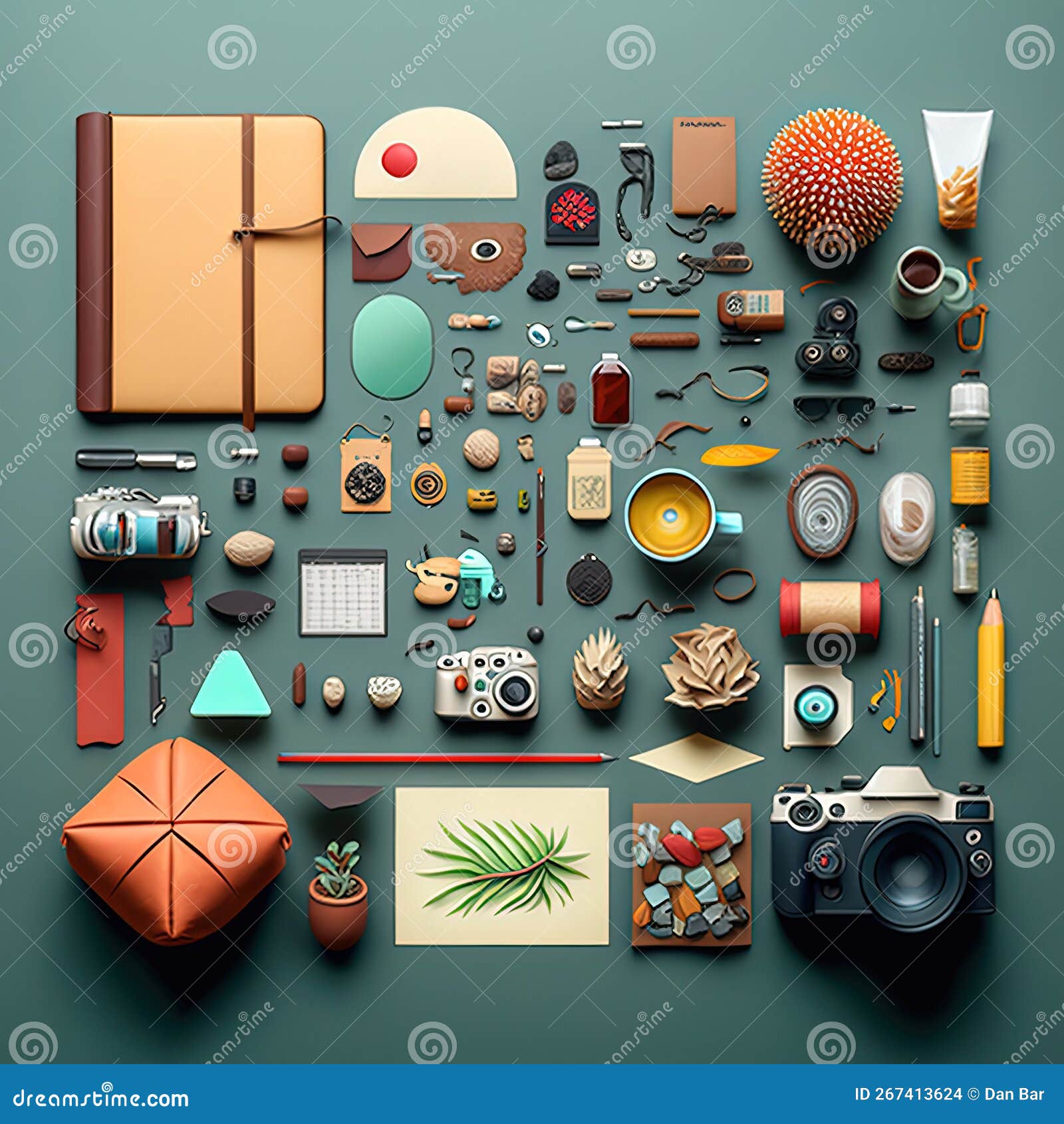 Creator, Designer Asset Elements, Top View, Knolling Items. Generative ...