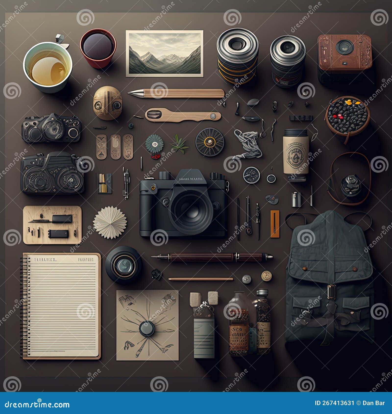 Creator, Designer Asset Elements, Top View, Knolling Items. Generative ...