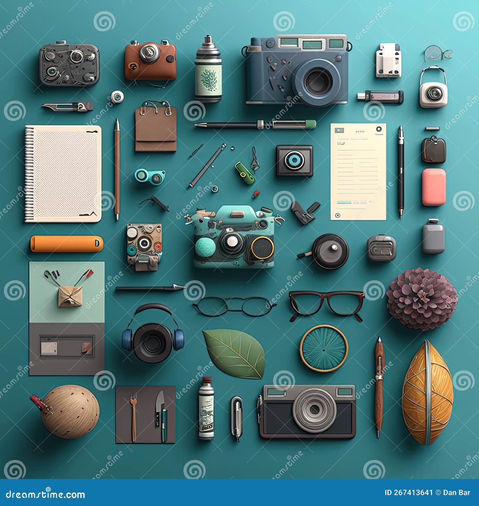 Creator, Designer Asset Elements, Top View, Knolling Items. Generative ...