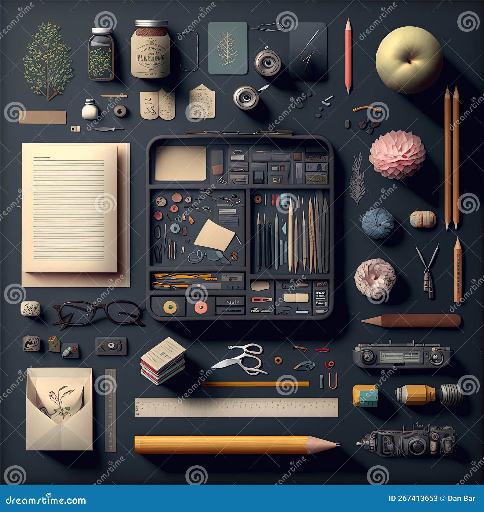 Creator, Designer Asset Elements, Top View, Knolling Items. Generative ...