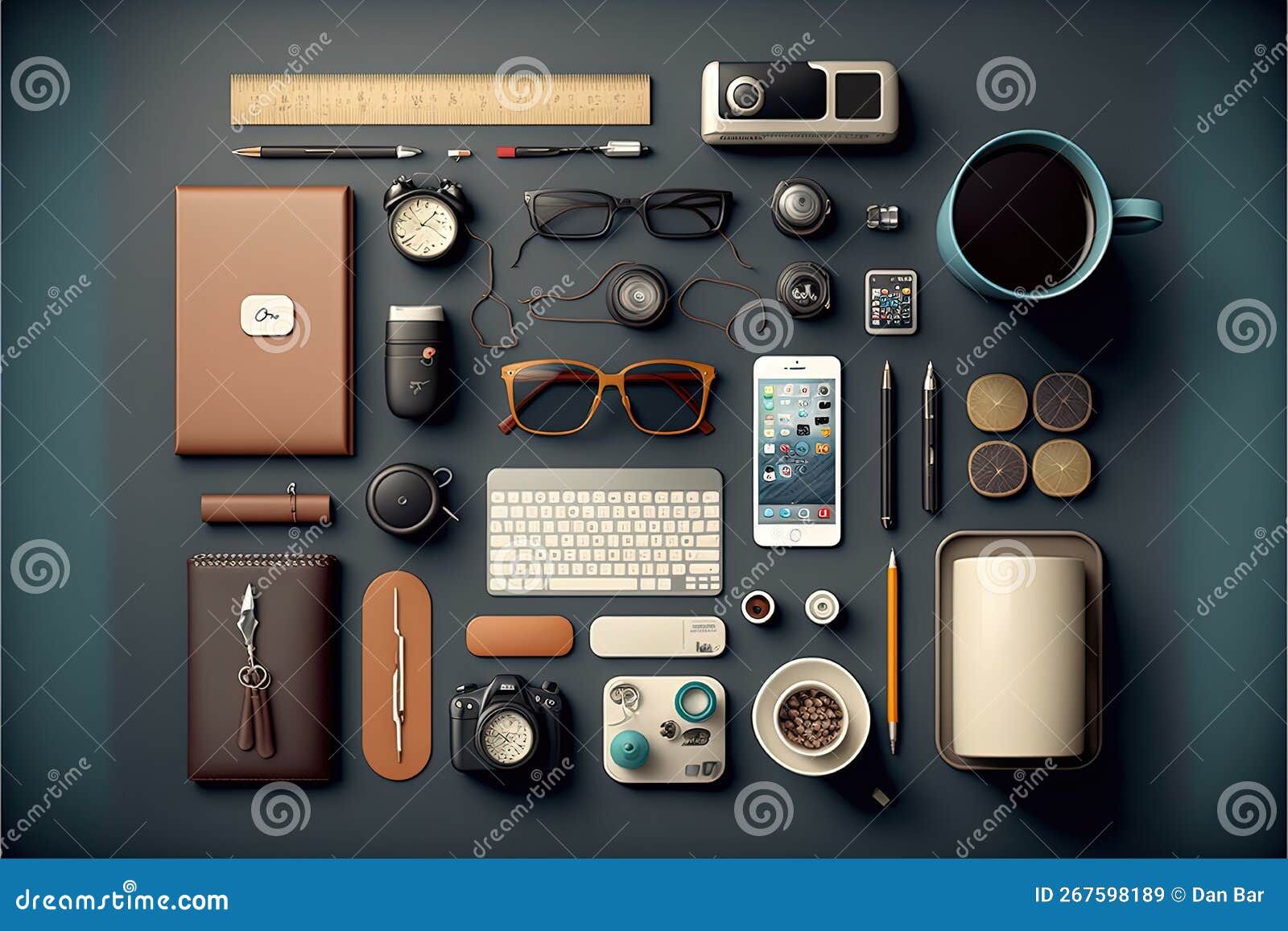 Creator, Designer Asset Elements, Top View, Knolling Items. Generative ...