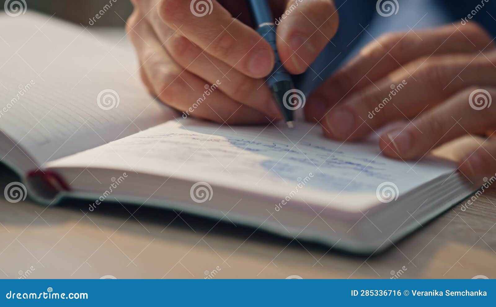 Creator Fingers Opening Notebook Table Workplace Close Up. Author Hands ...