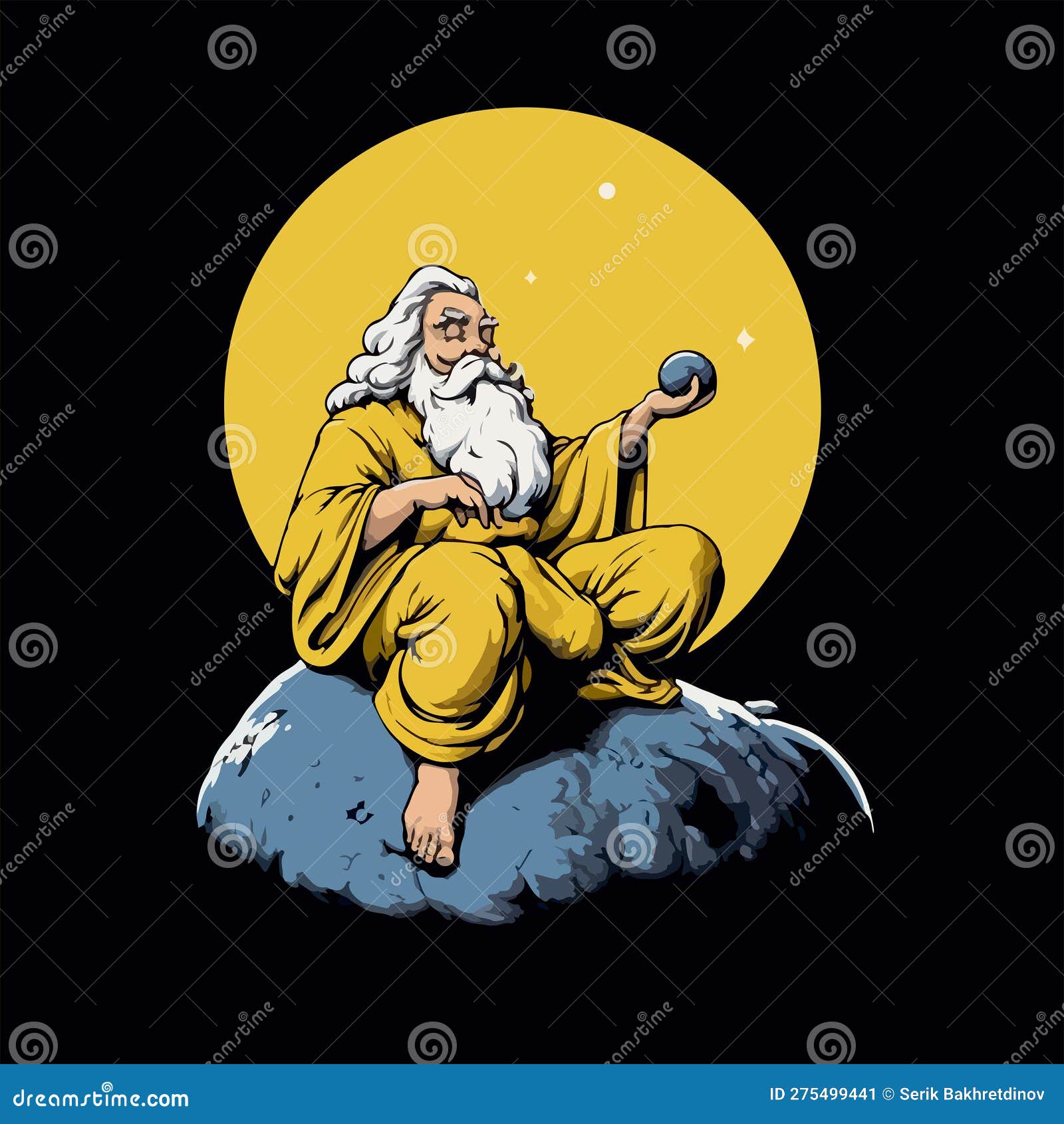 The Creator of the World Sits on a Stone with the Moon in His Hand ...