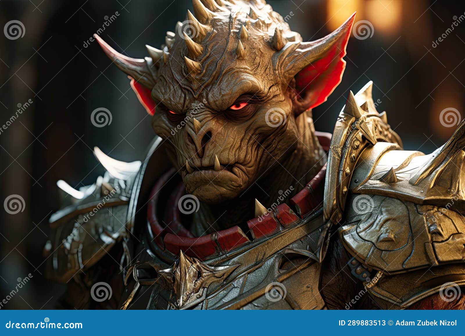 A Creature in Armor with Red Eyes Stock Illustration - Illustration of ...