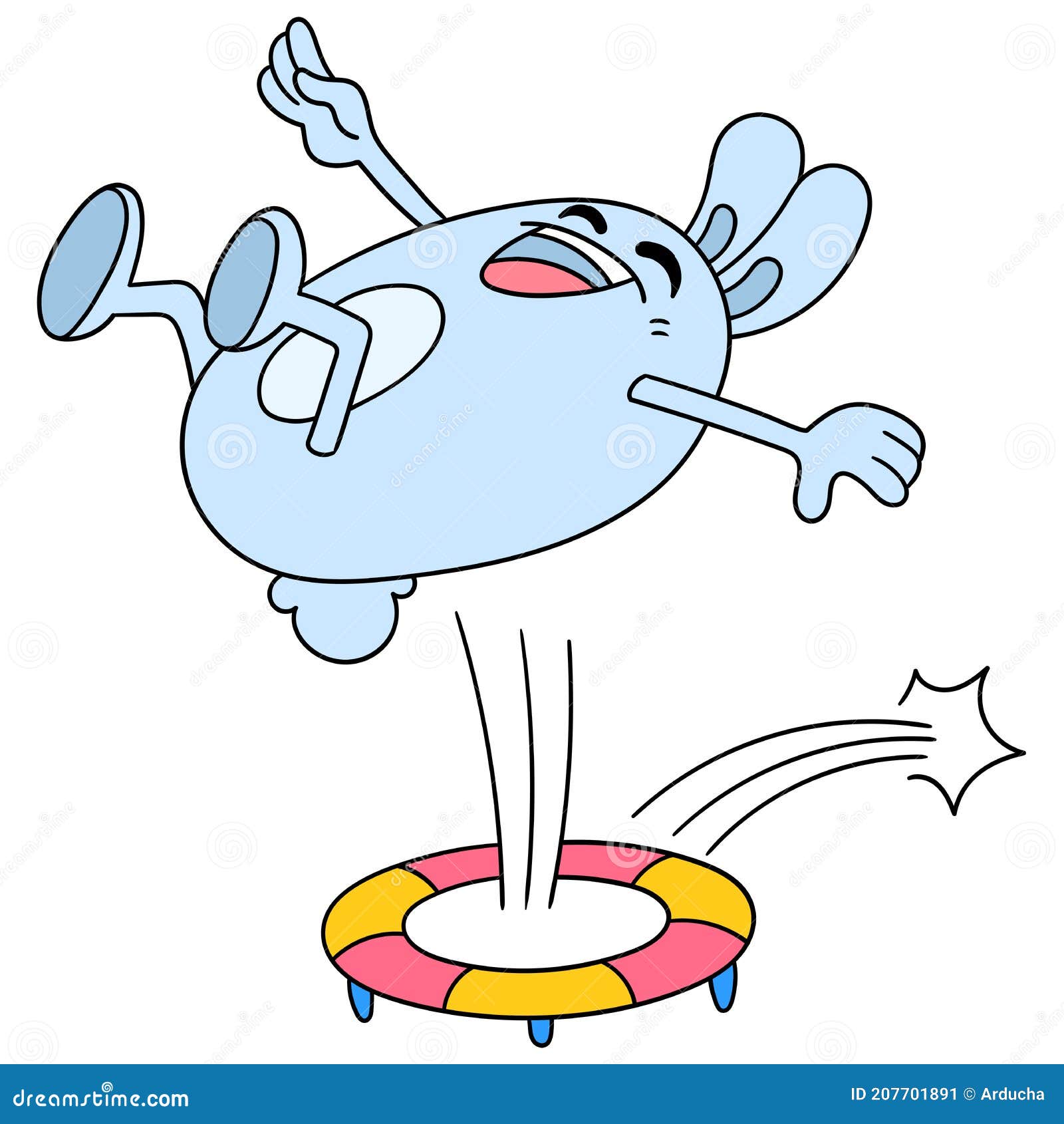 Creature Monster Playing Trampoline Jumping, Doodle Icon Image Stock ...