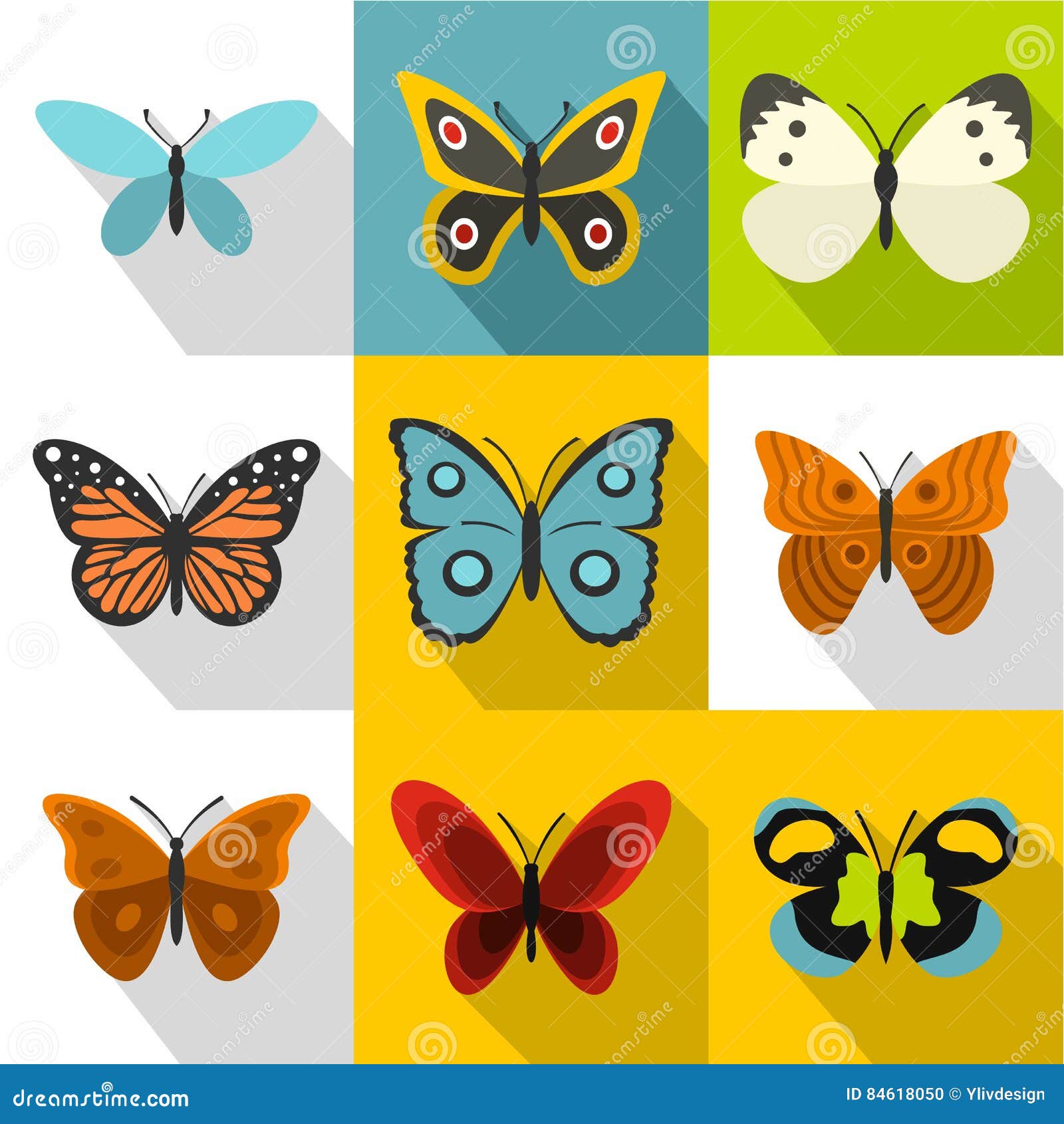 Creatures Butterflies Icons Set, Flat Style Stock Vector - Illustration ...