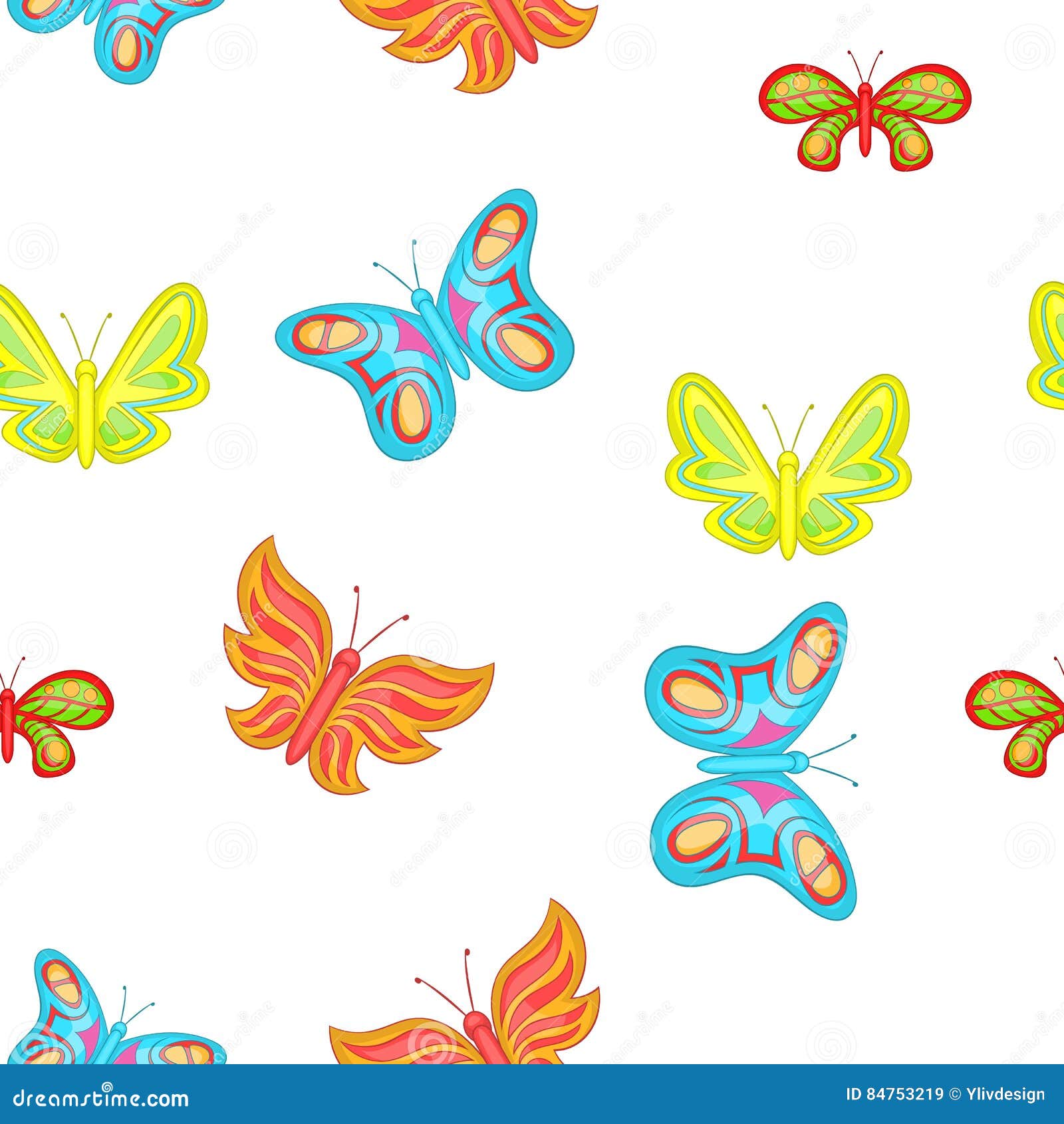 Creatures Butterflies Pattern, Cartoon Style Stock Vector ...