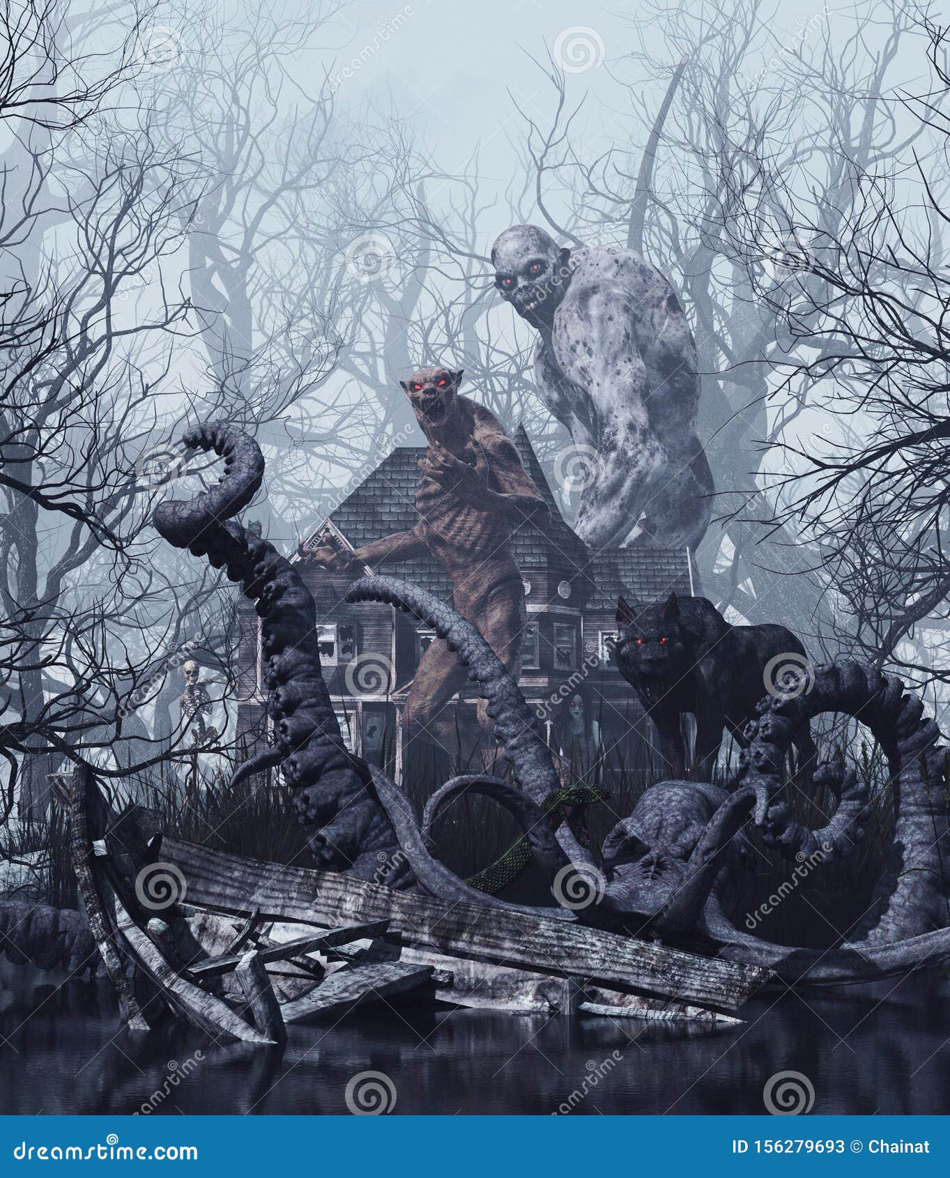 Creatures comes home stock illustration. Illustration of ghostly ...