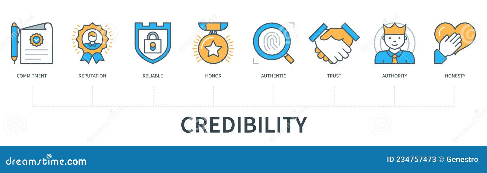 Credibility Concept Banner With Icons In Blue Gradient Background ...