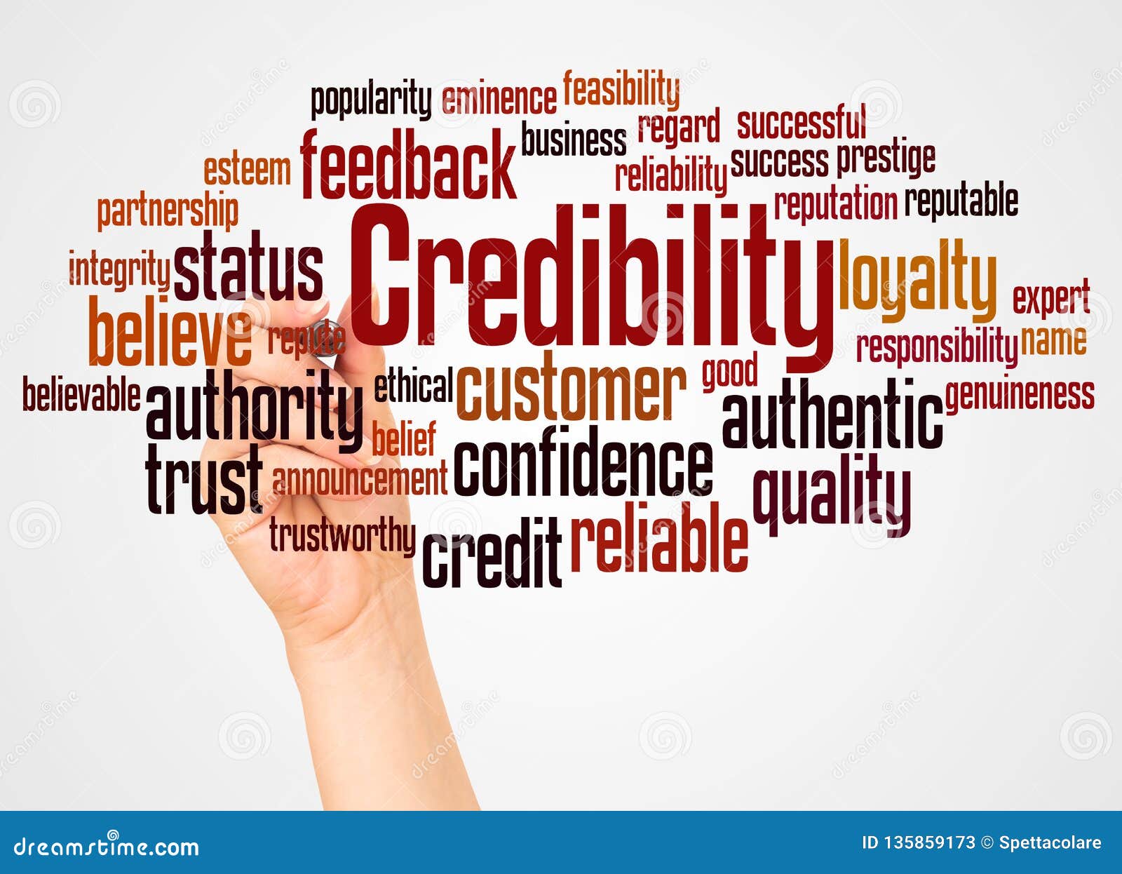 Credibility Word Cloud and Hand with Marker Concept Stock Illustration ...