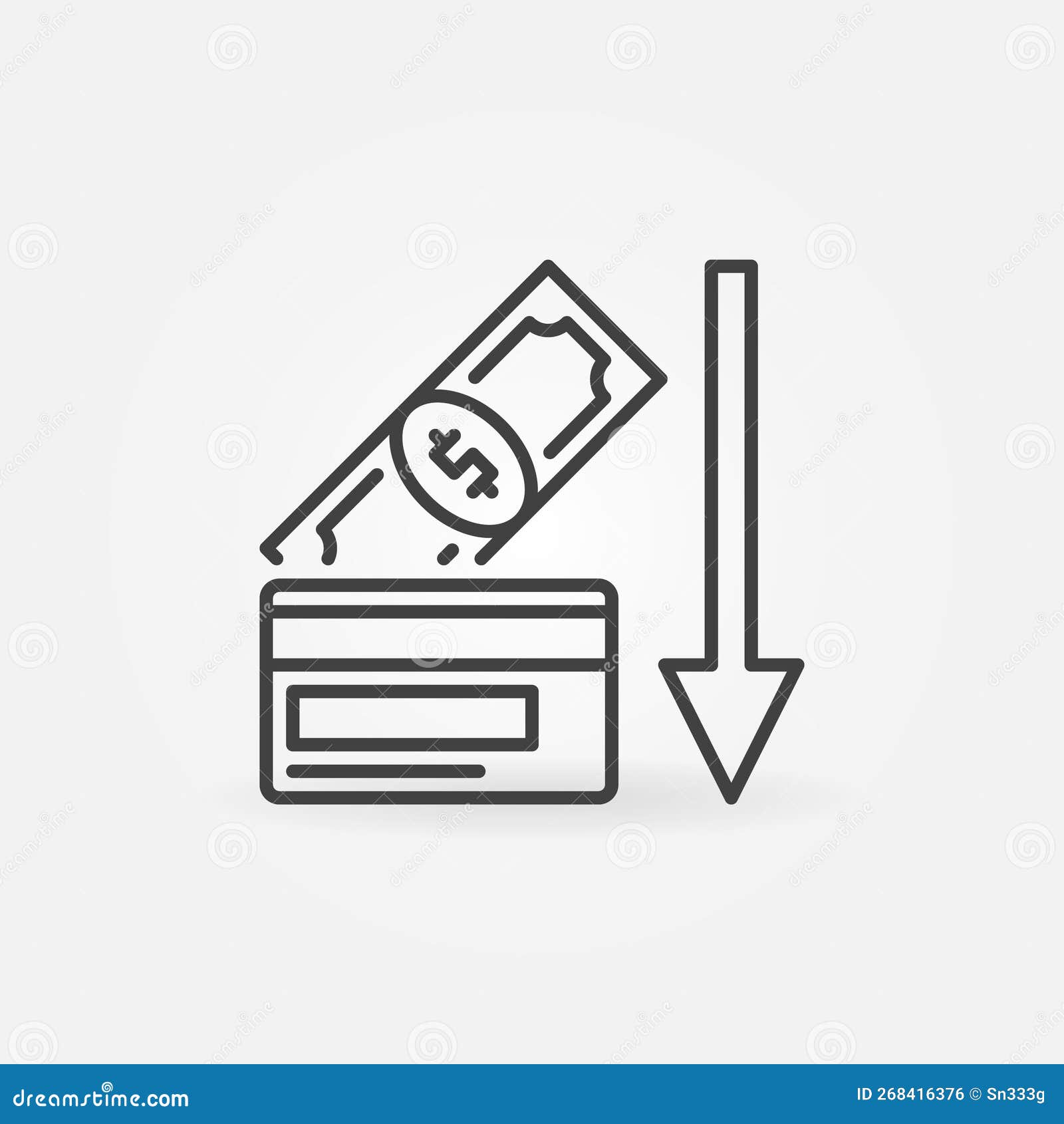 Credit Card And Banknote With Arrow Vector Devaluation Outline Icon ...
