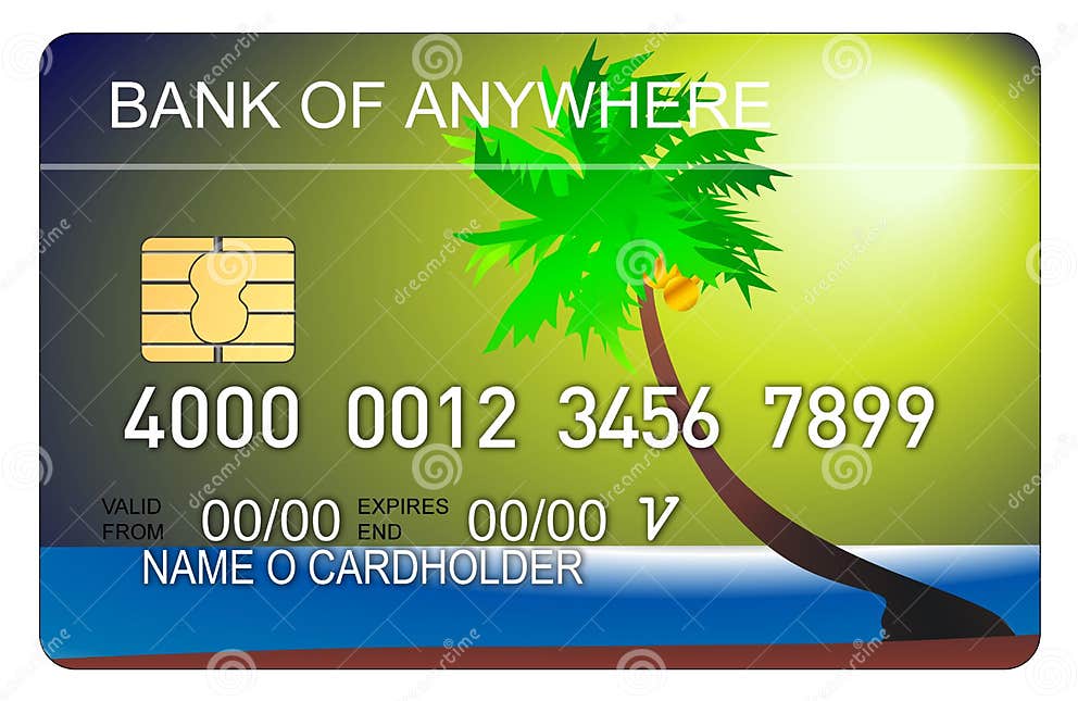 Credit Card with Beach Scene Stock Illustration - Illustration of ...