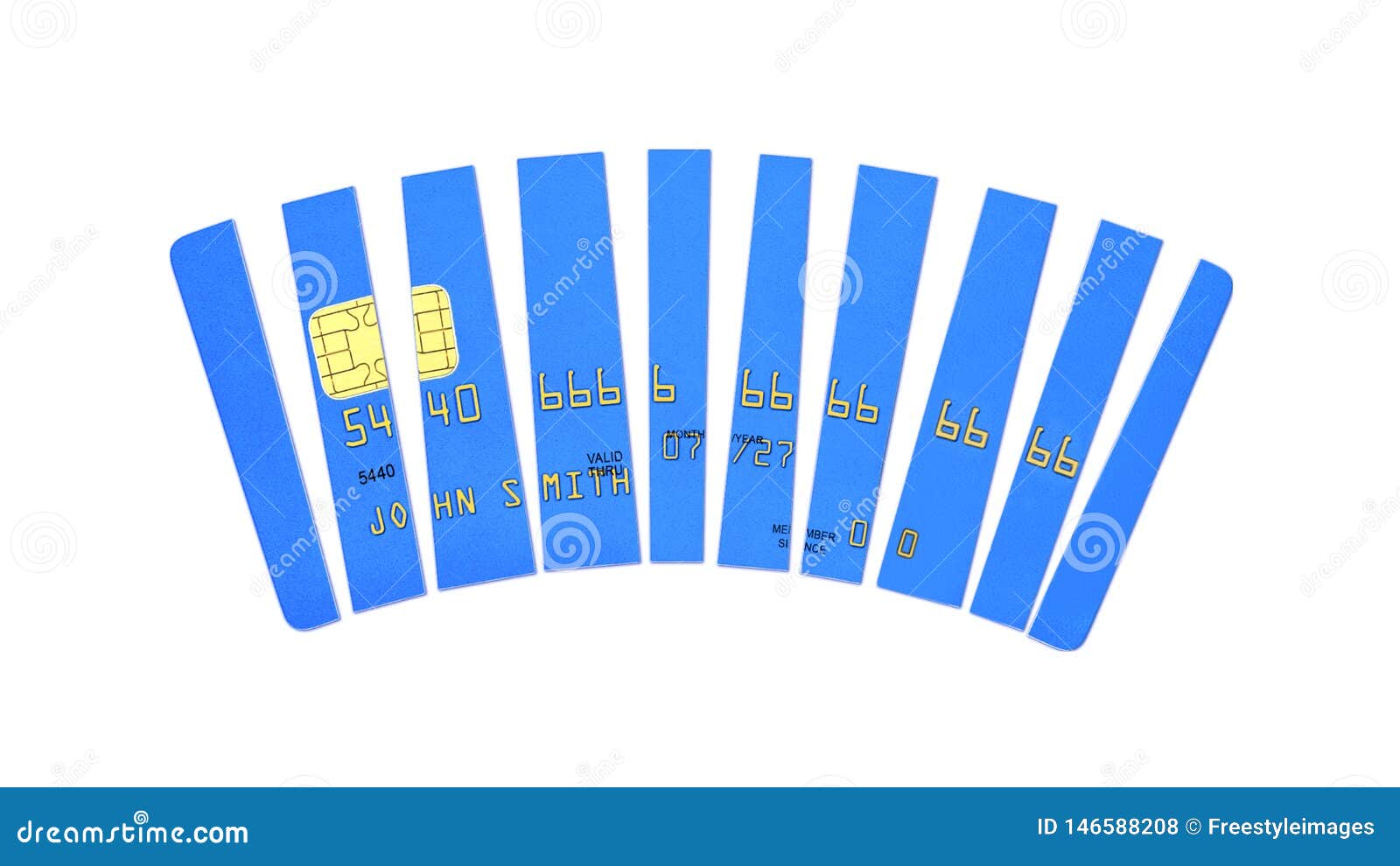Credit Card Cut into Pieces, Blue Plastic Payment Card Isolated on ...