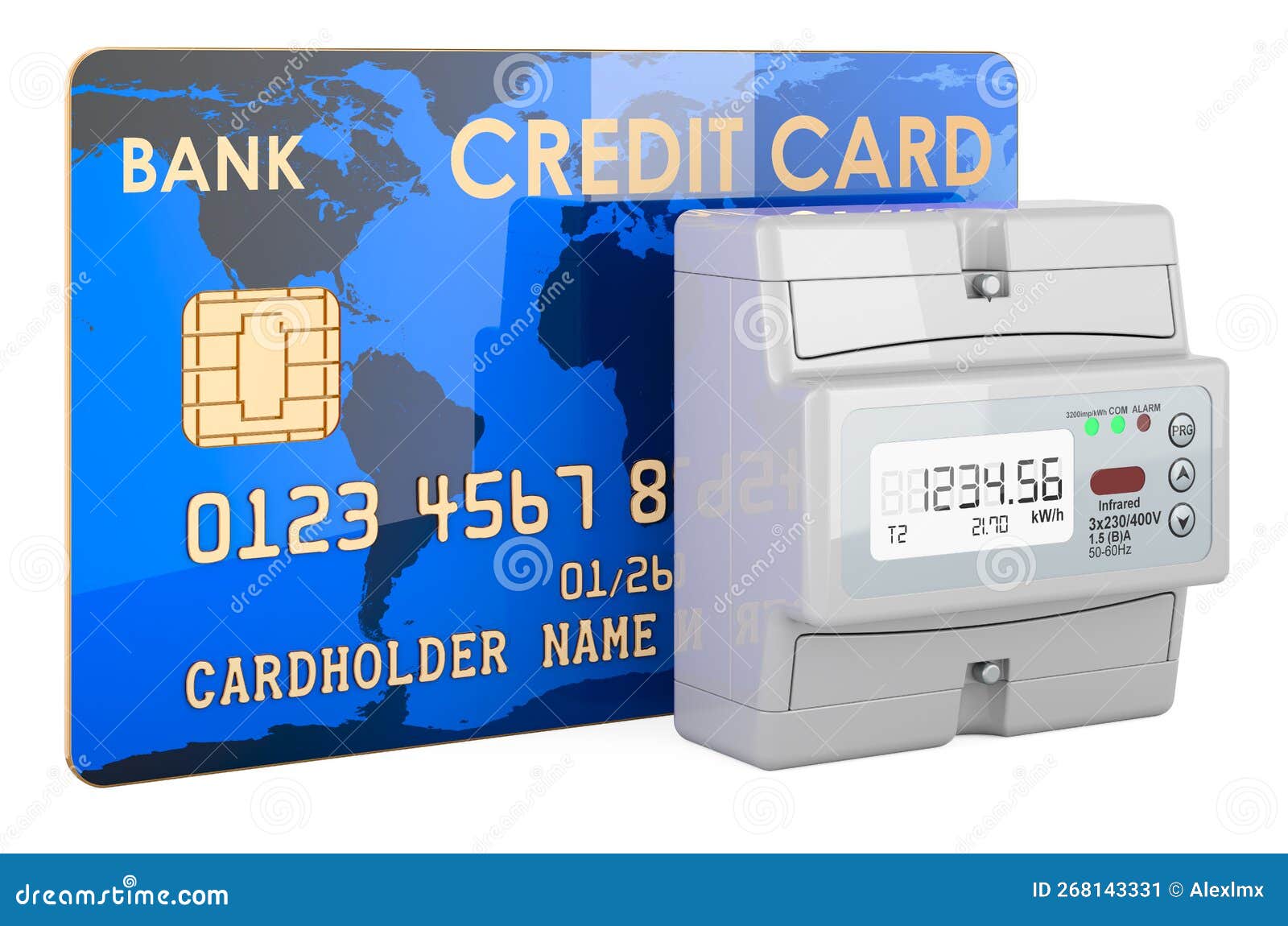 Credit Card with Electric Meter, 3D Rendering Stock Illustration ...