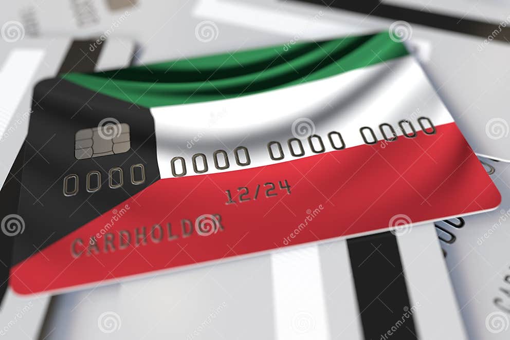 Credit Card with Folded Flag of Kuwait 3d Rendering Stock Illustration ...