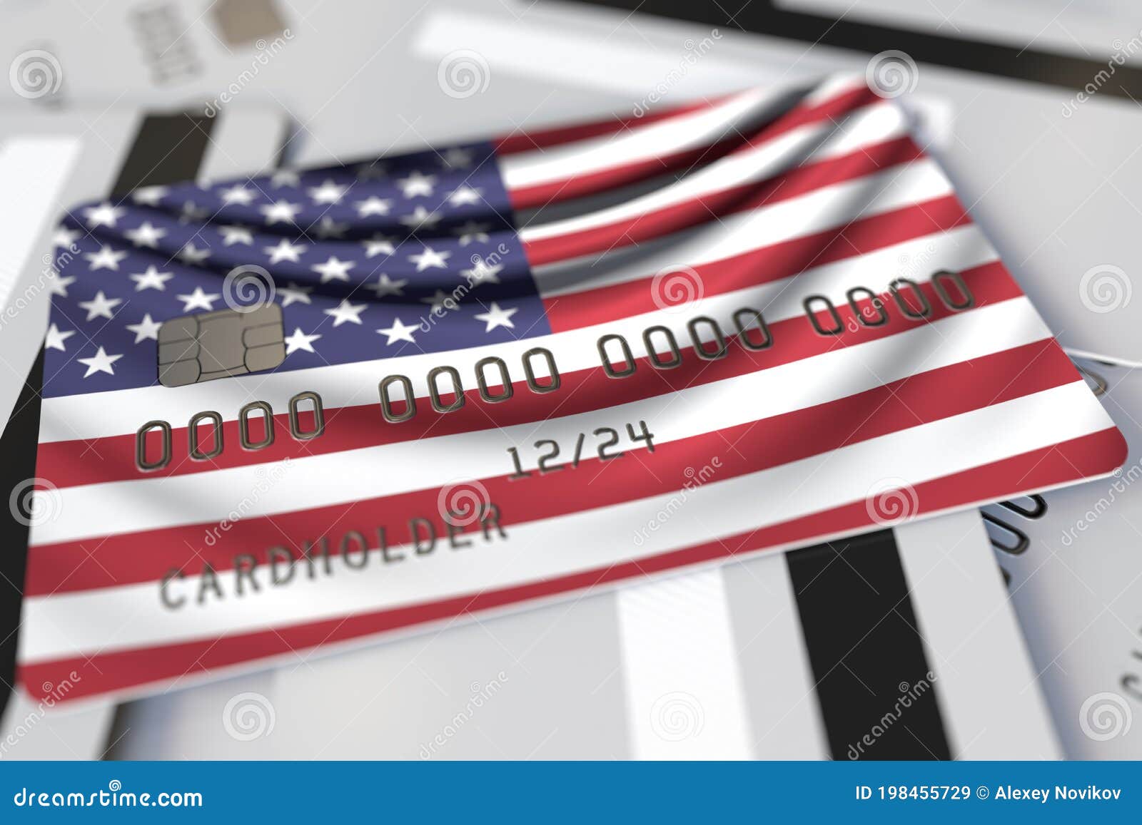 Flag of the USA on the Credit Card 3d Rendering Stock Illustration ...